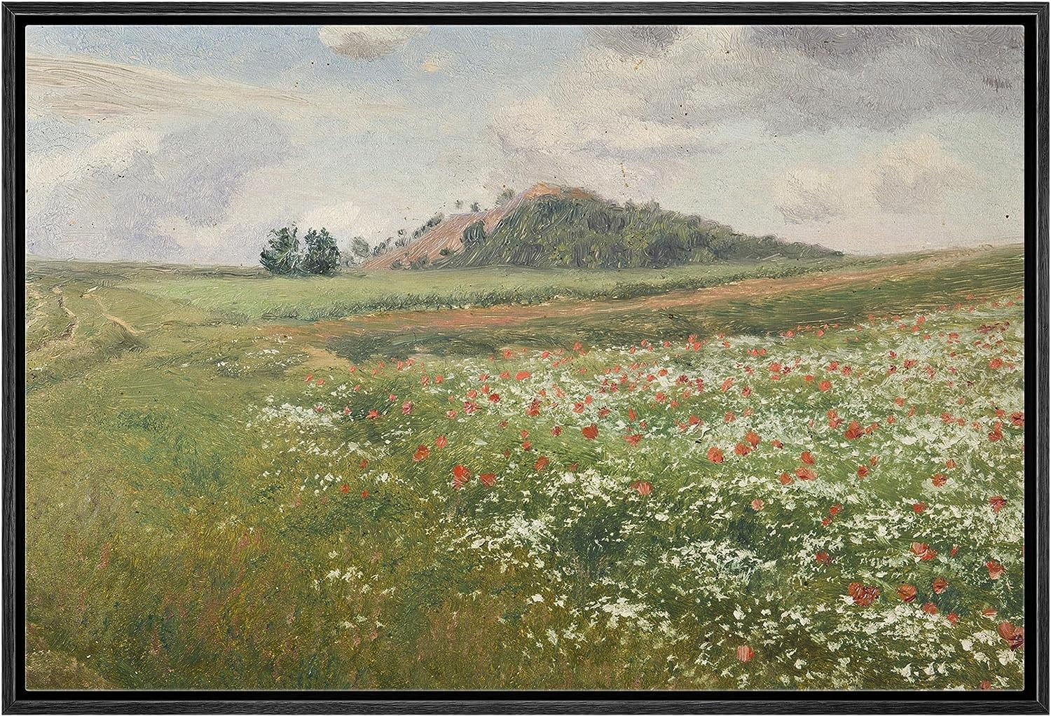 PixonSign Framed Canvas Print Wall Art Red & White Flower Field Storm ...