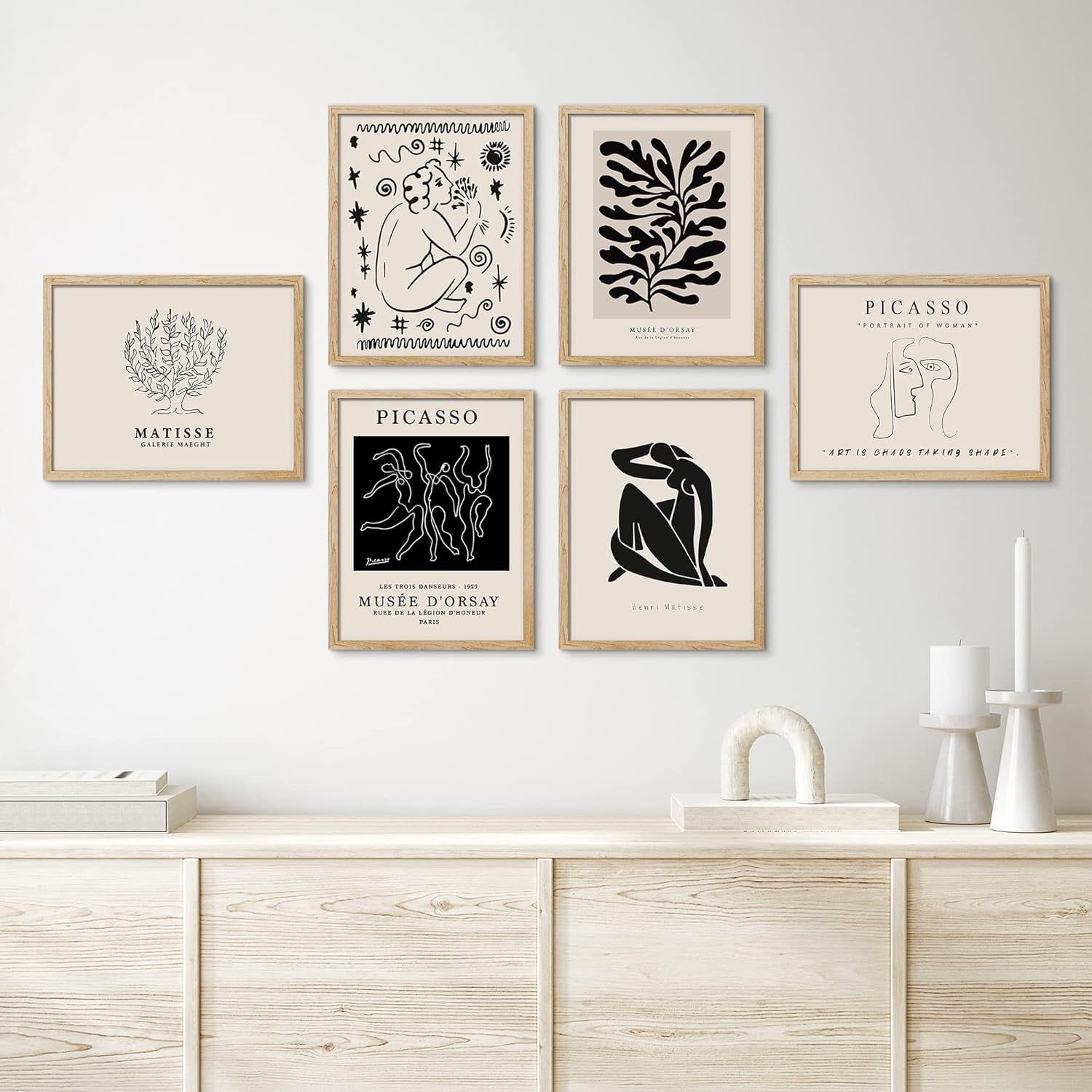 PixonSign Framed Canvas Print Wall Art Set - Abstract Geometric Matisse ...