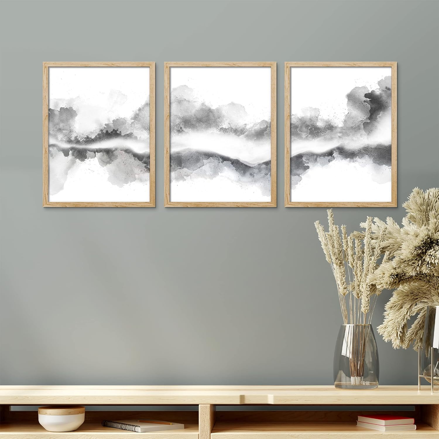 PixonSign Framed Canvas Print Wall Art Set - Black & Gray Pastel Fog ...