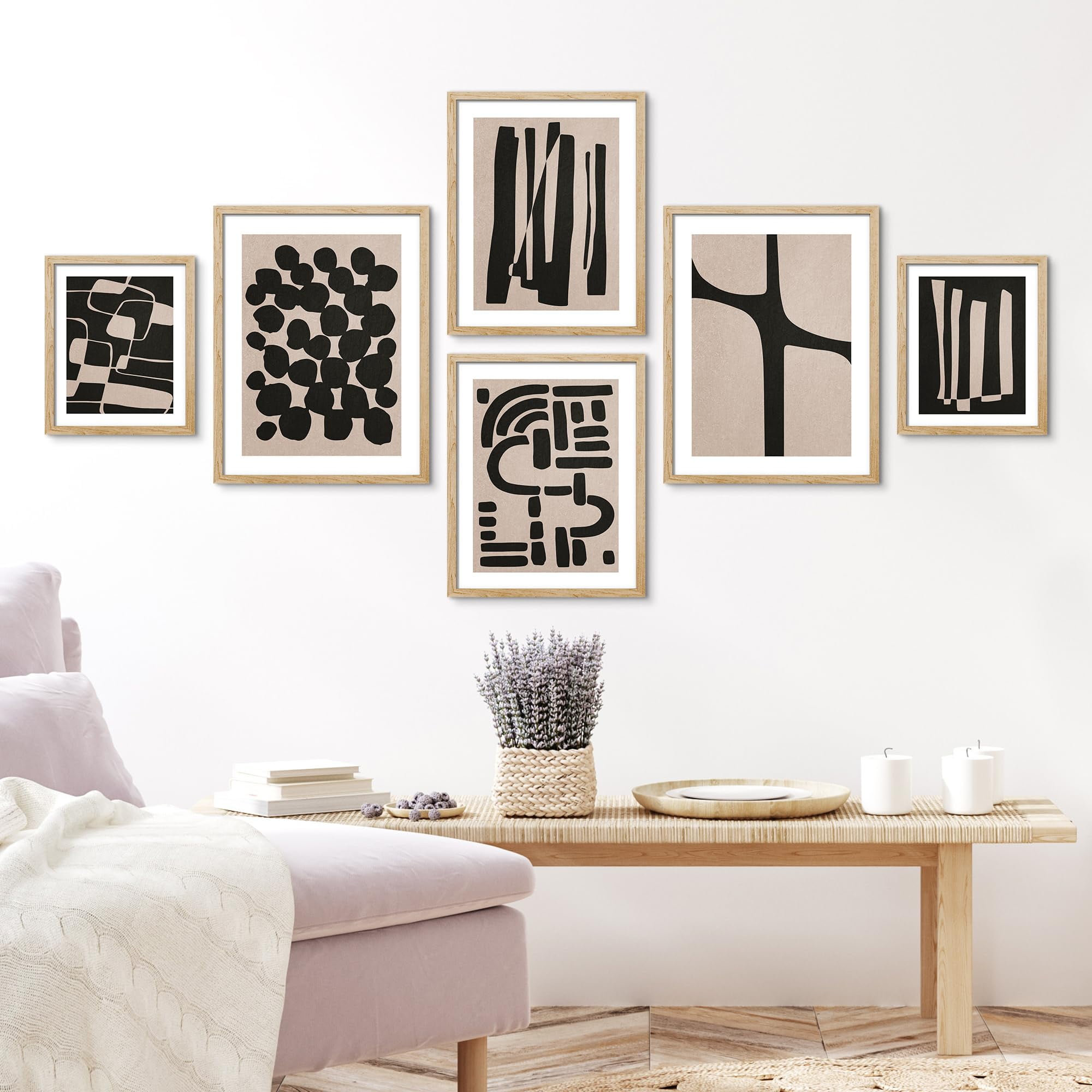 PixonSign Framed Canvas Print Wall Art Set - Black & Tan Grunge Polygon ...