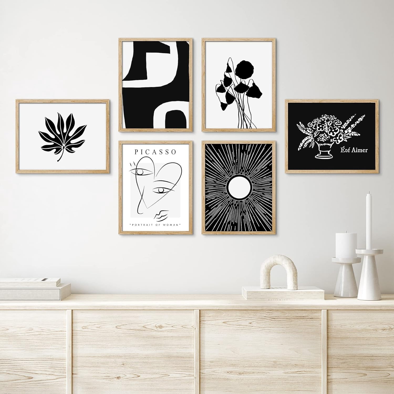 PixonSign Framed Canvas Print Wall Art Set - Black & White Picasso ...