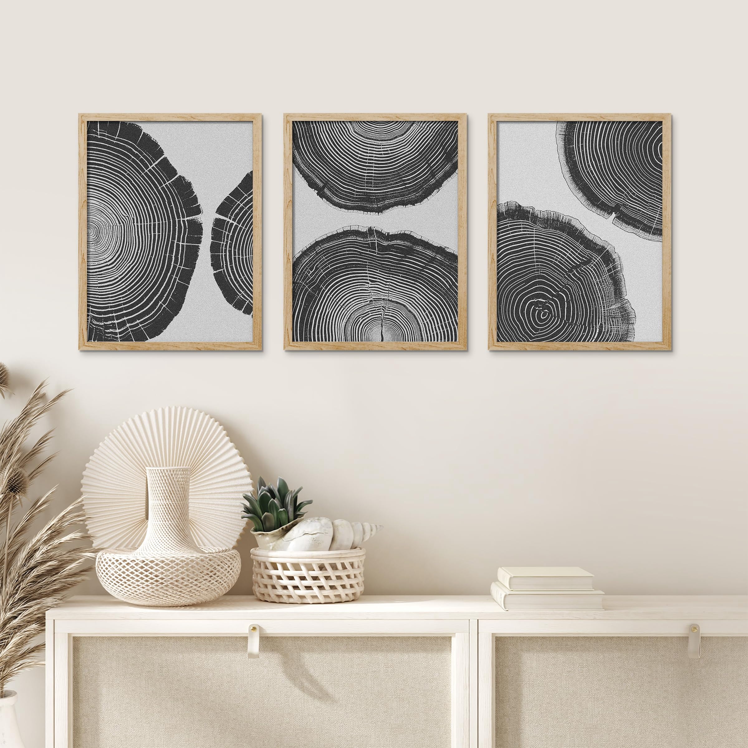 PixonSign Framed Canvas Print Wall Art Set - Black & White Tree Rings ...