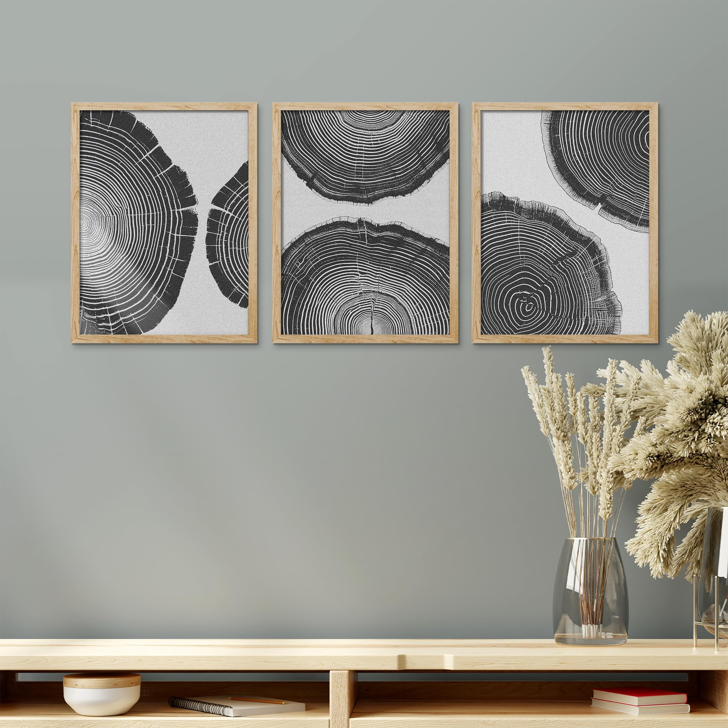 PixonSign Framed Canvas Print Wall Art Set - Black & White Tree Rings ...
