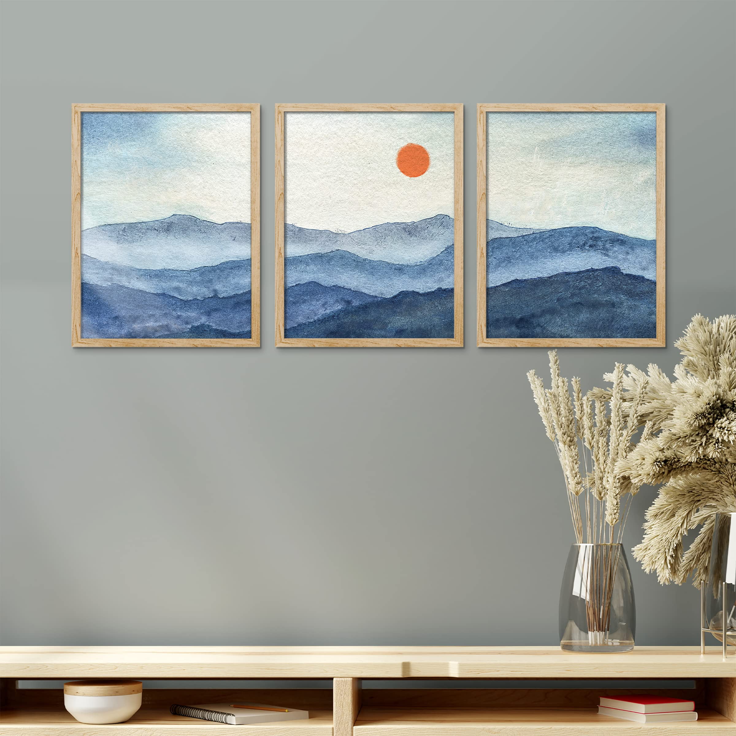 PixonSign Framed Canvas Print Wall Art Set - Blue Mountain Ranges ...