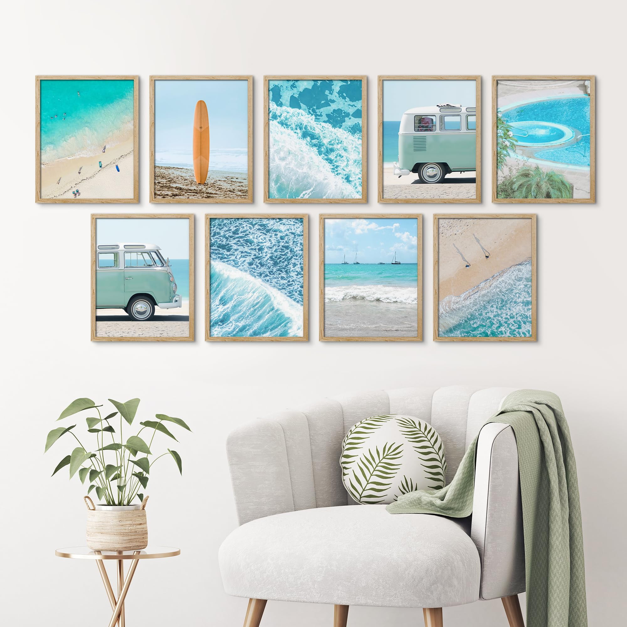 PixonSign Framed Canvas Print Wall Art Set - Blue Ocean Wave & Beach ...