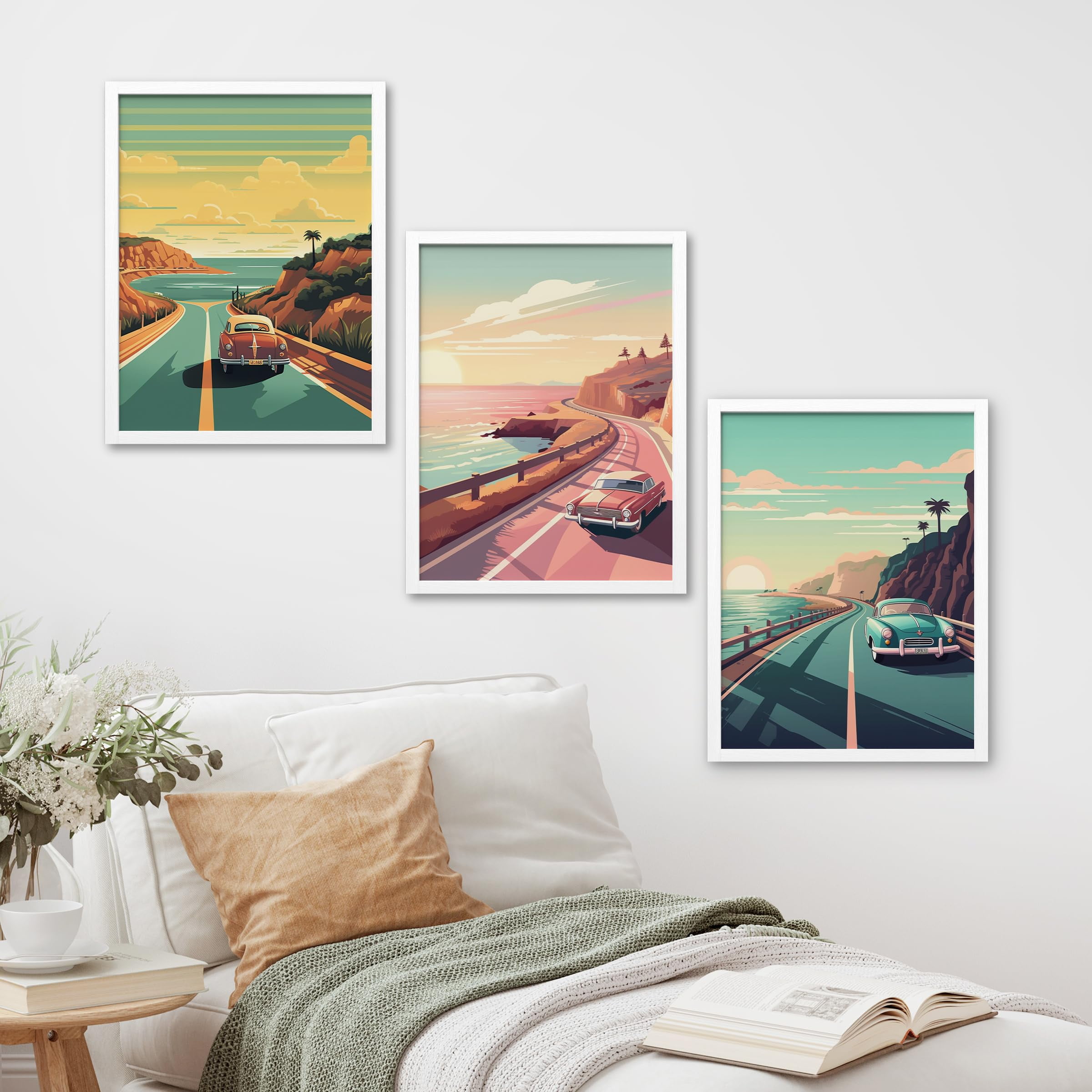 PixonSign Framed Canvas Print Wall Art Set - Boho Winding Road Mountain ...
