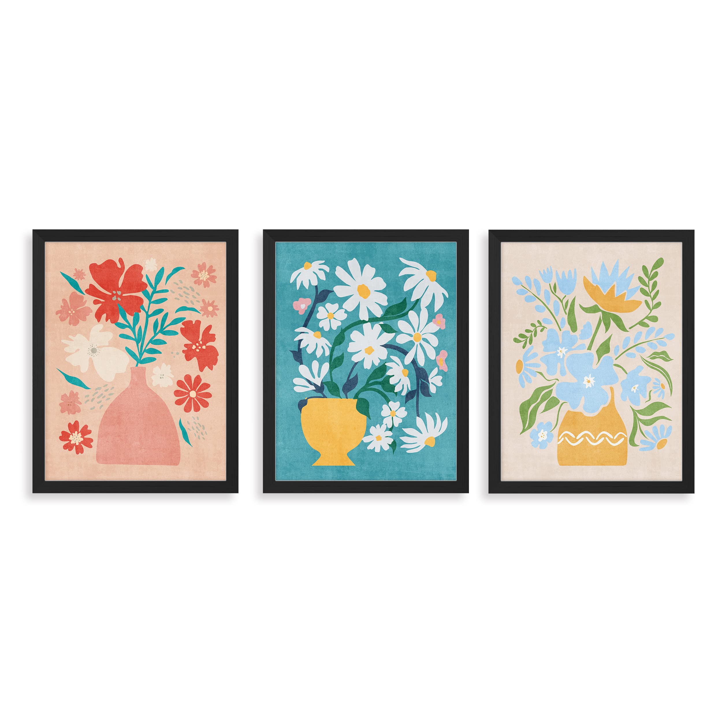 PixonSign Framed Canvas Print Wall Art Set - Botanical Vibrant Flowers ...