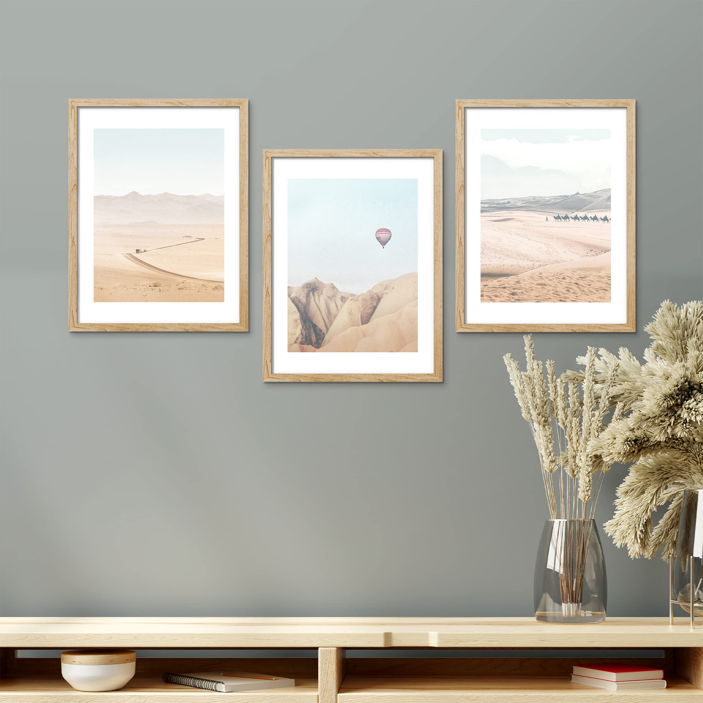 PixonSign Framed Canvas Print Wall Art Set - Camel Desert Road ...