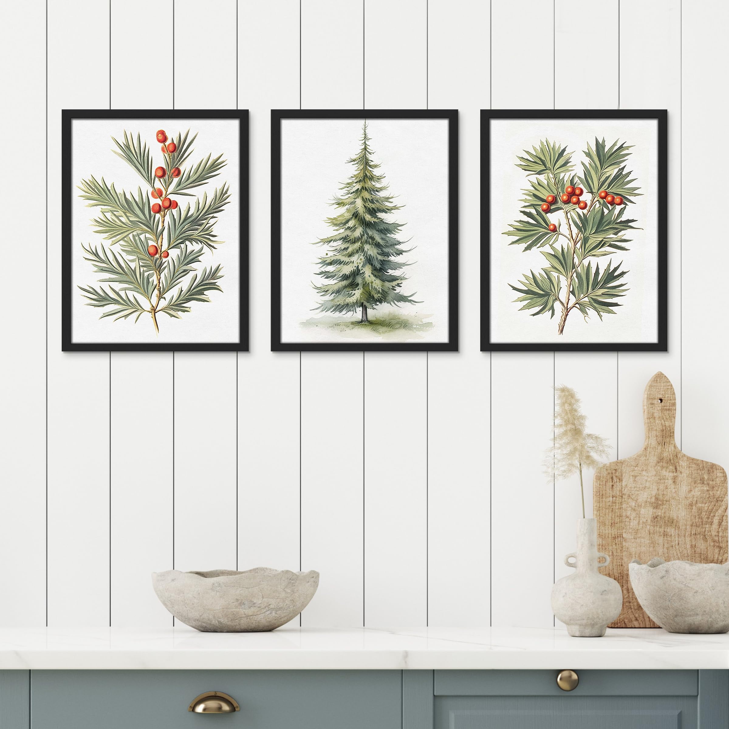 PixonSign Framed Canvas Print Wall Art Set - Classic Pine Tree and Red ...