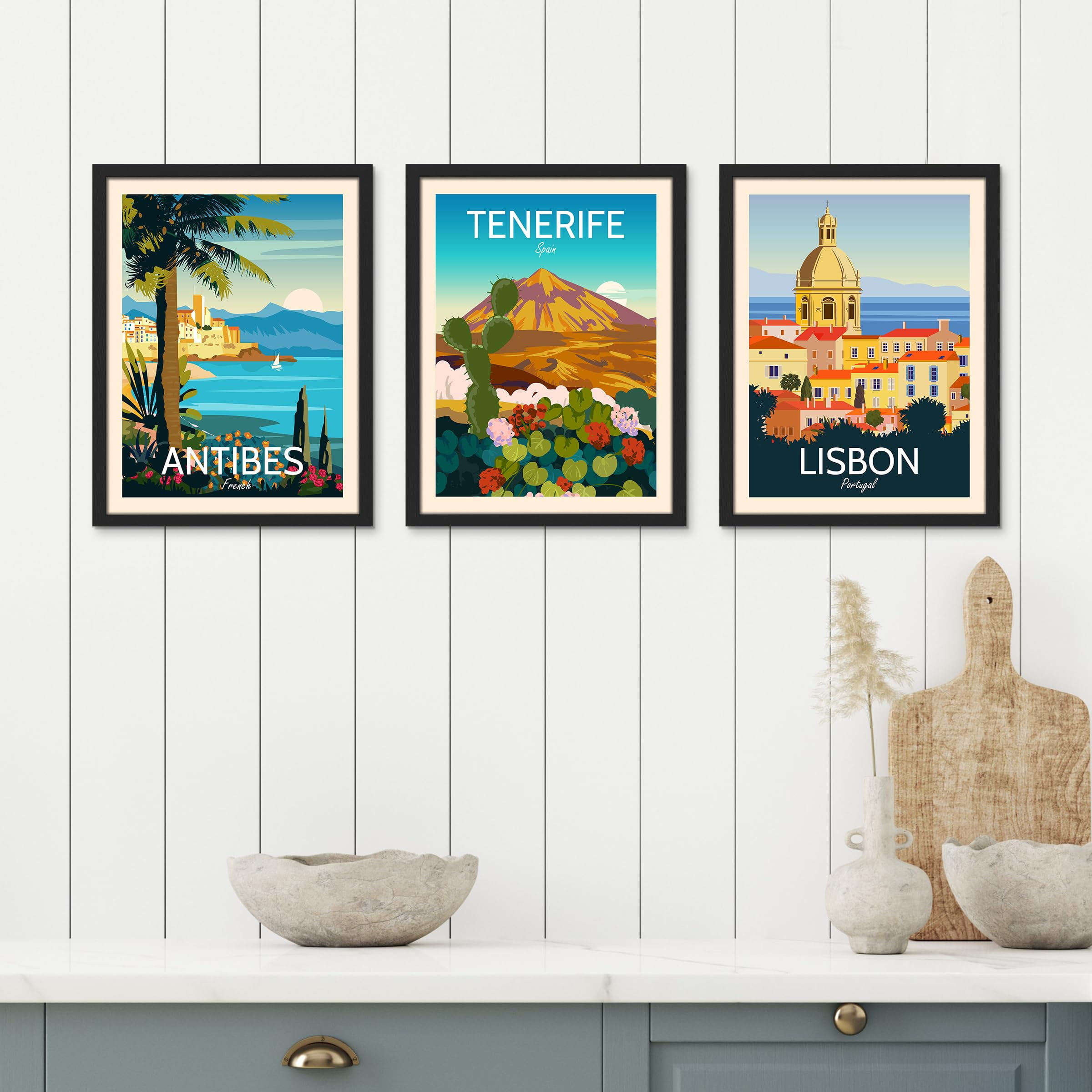 PixonSign Framed Canvas Print Wall Art Set - Colorful World Map Posters ...