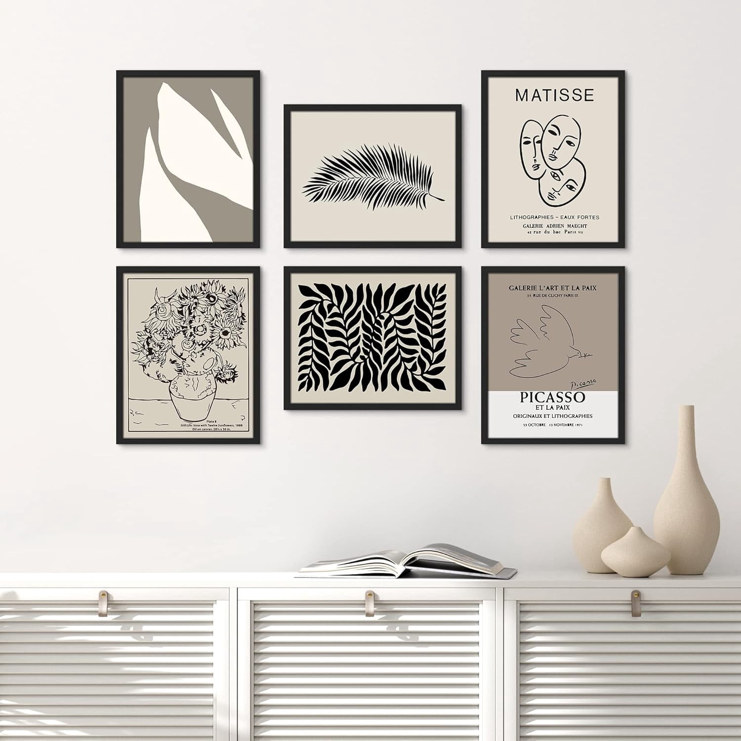PixonSign Framed Canvas Print Wall Art Set - Duotone Matisse Tropical ...
