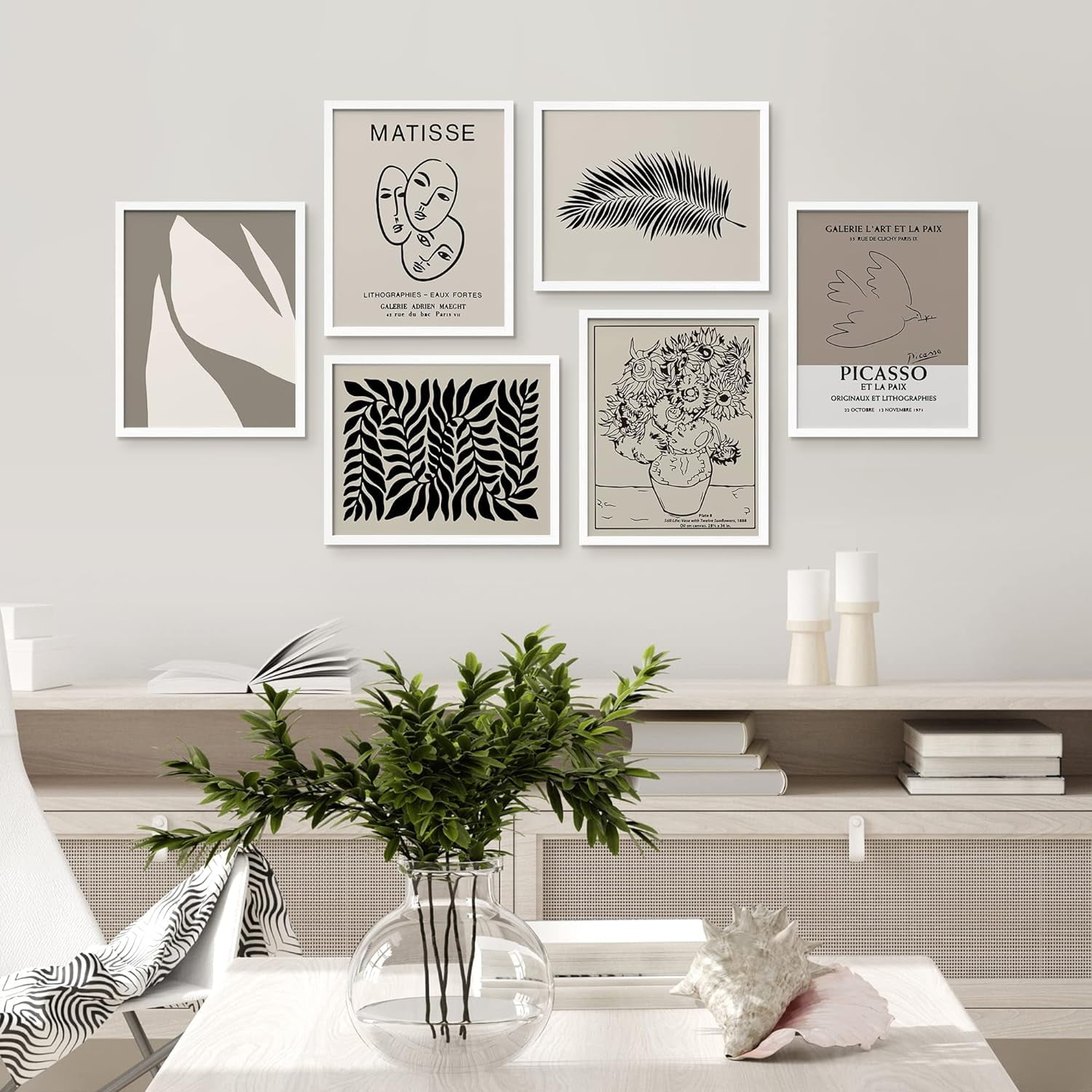 PixonSign Framed Canvas Print Wall Art Set - Duotone Matisse Tropical ...