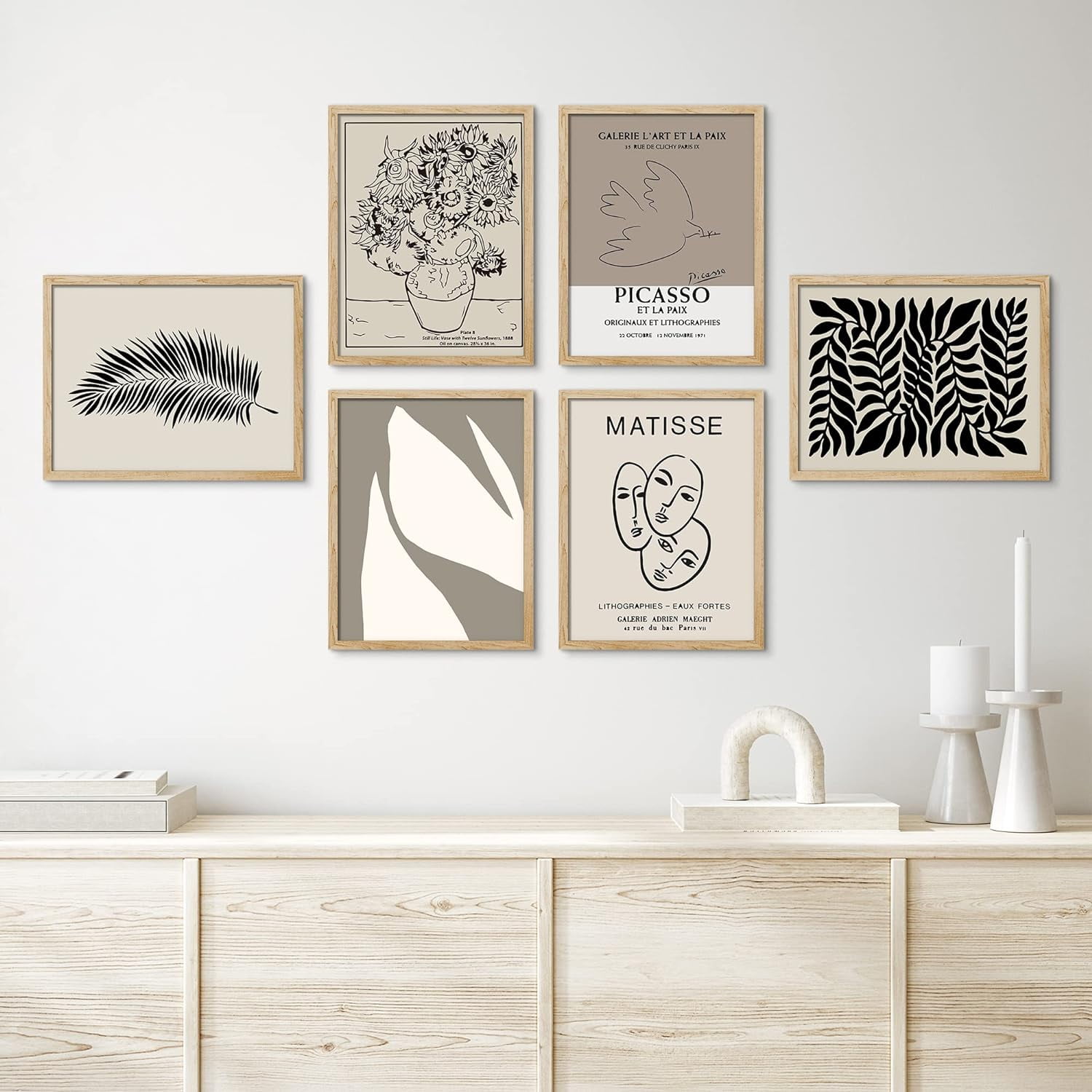 PixonSign Framed Canvas Print Wall Art Set - Duotone Matisse Tropical ...