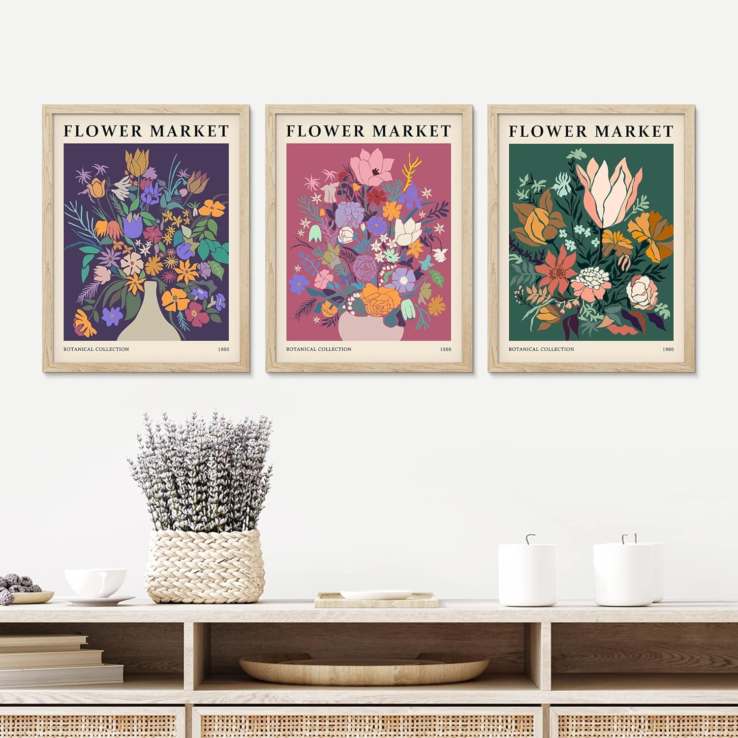 PixonSign Framed Canvas Print Wall Art Set - Flower Market Bouquet ...