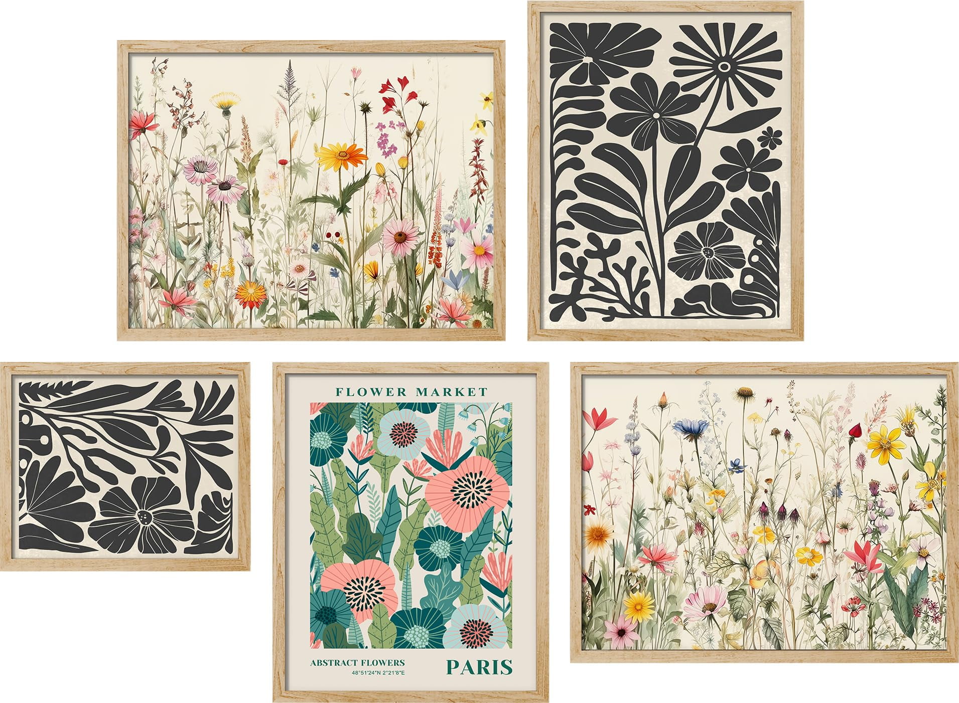 PixonSign Framed Canvas Print Wall Art Set - Flower Market Bouquet ...