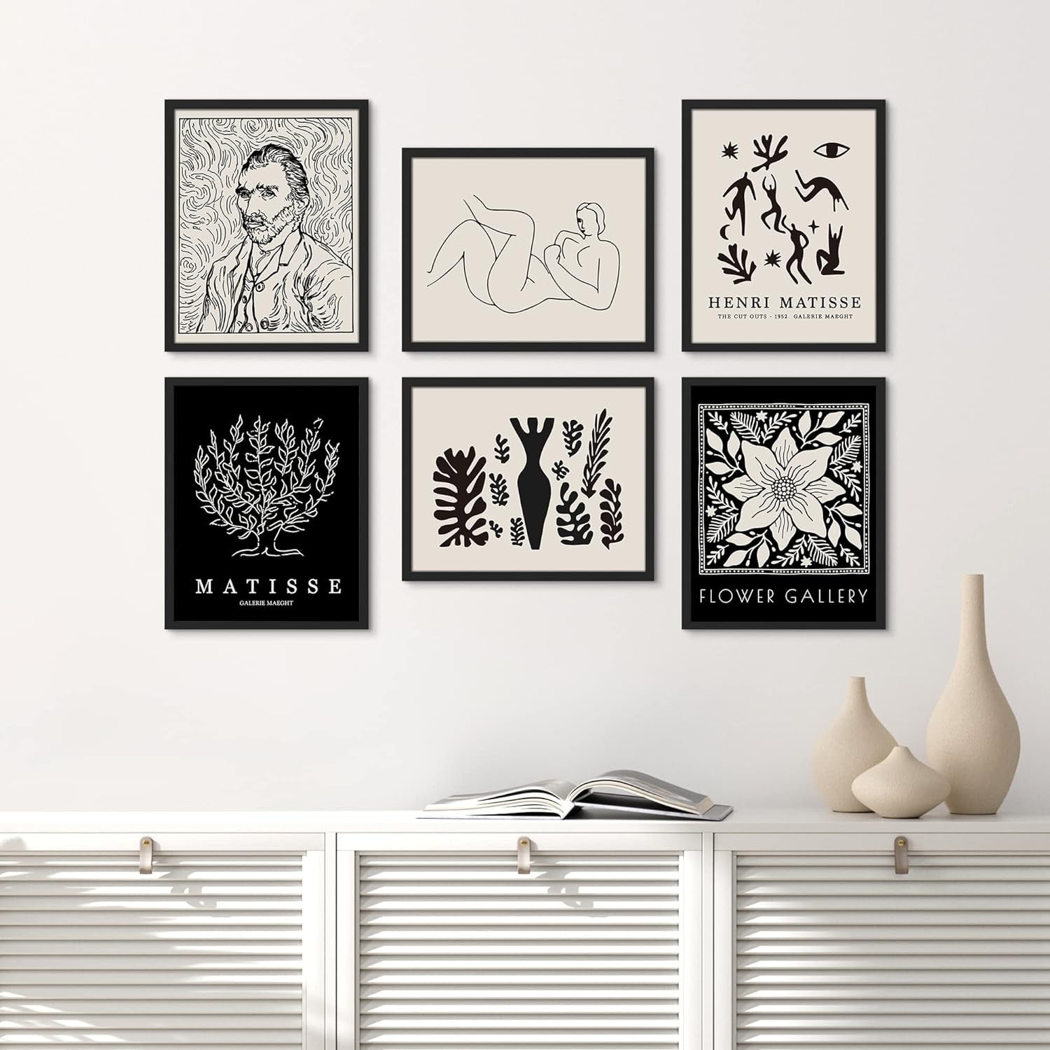 PixonSign Framed Canvas Print Wall Art Set - Flowers & Van Gogh ...