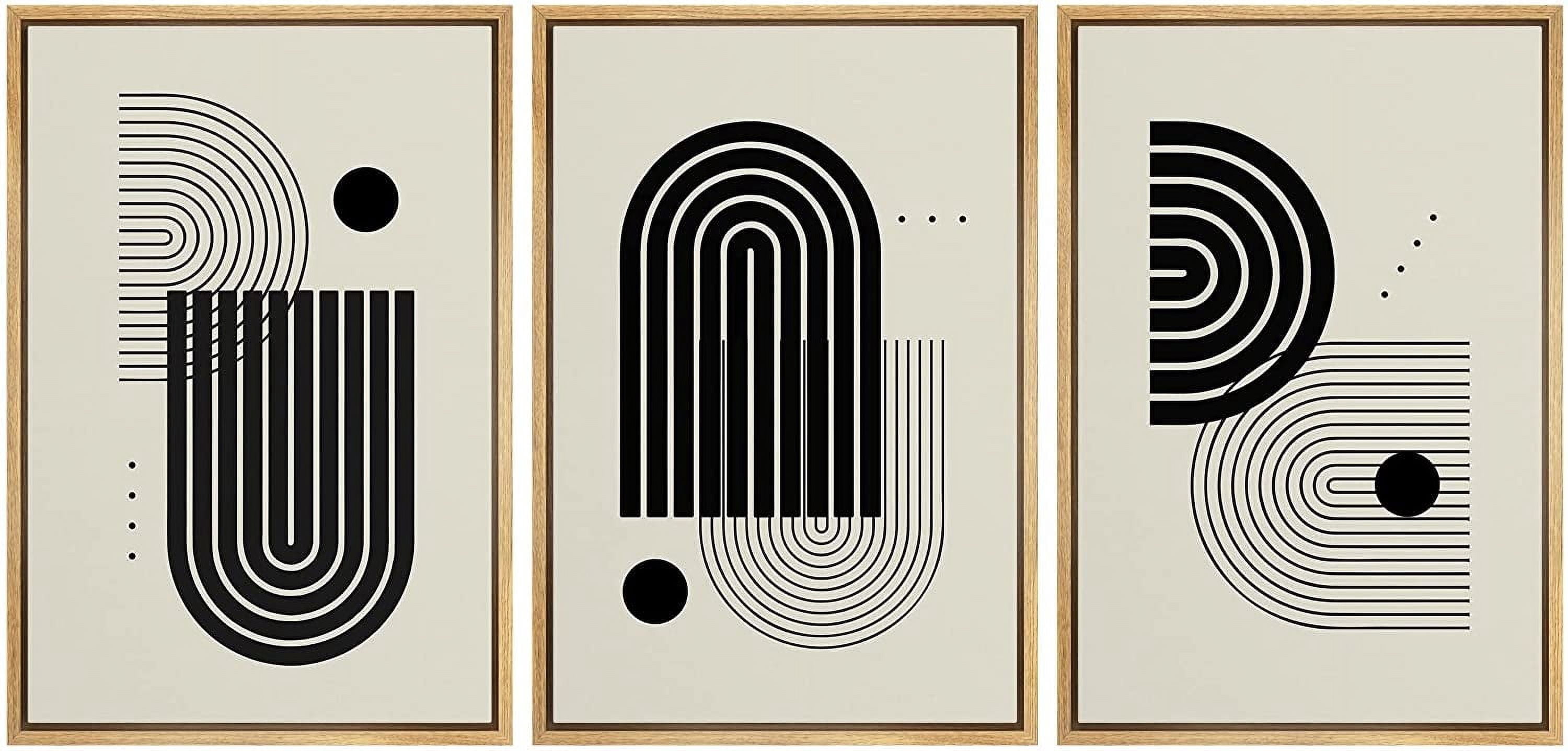 PixonSign Framed Canvas Print Wall Art Set Geometric Black Circle Arch ...