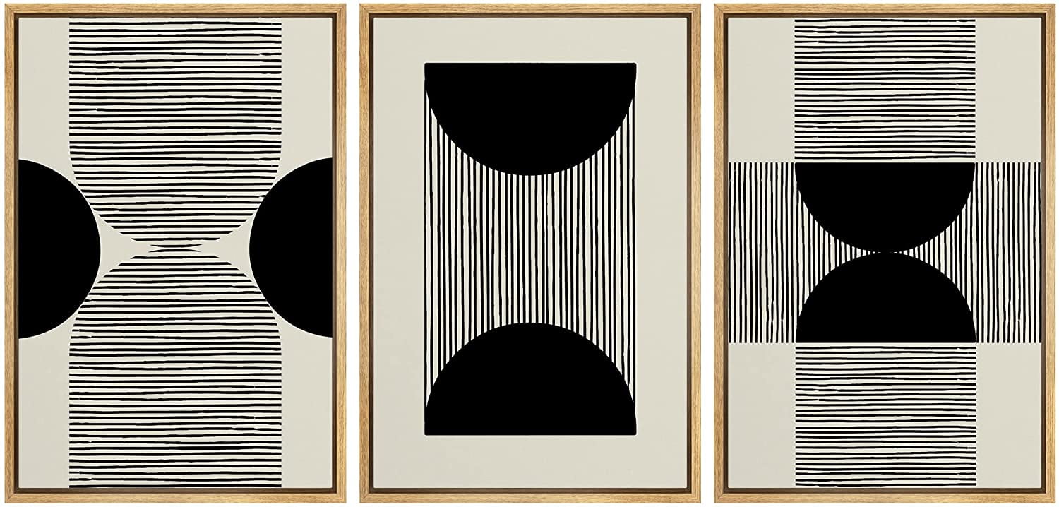PixonSign Framed Canvas Print Wall Art Set Geometric Duotone Dark Black ...