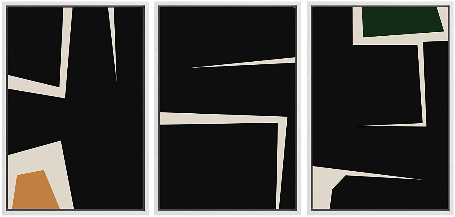 PixonSign Framed Canvas Print Wall Art Set Geometric Mid-Century Black ...