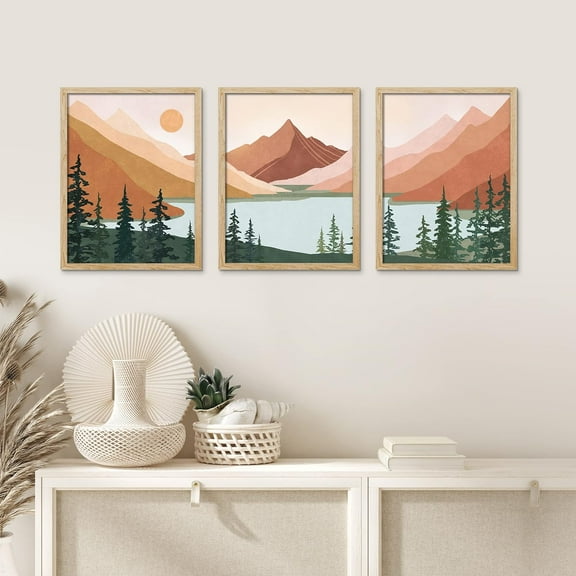 Extra Large Mountain Wall Art Set of 3 Moon Froest Wall Decor Nature ...