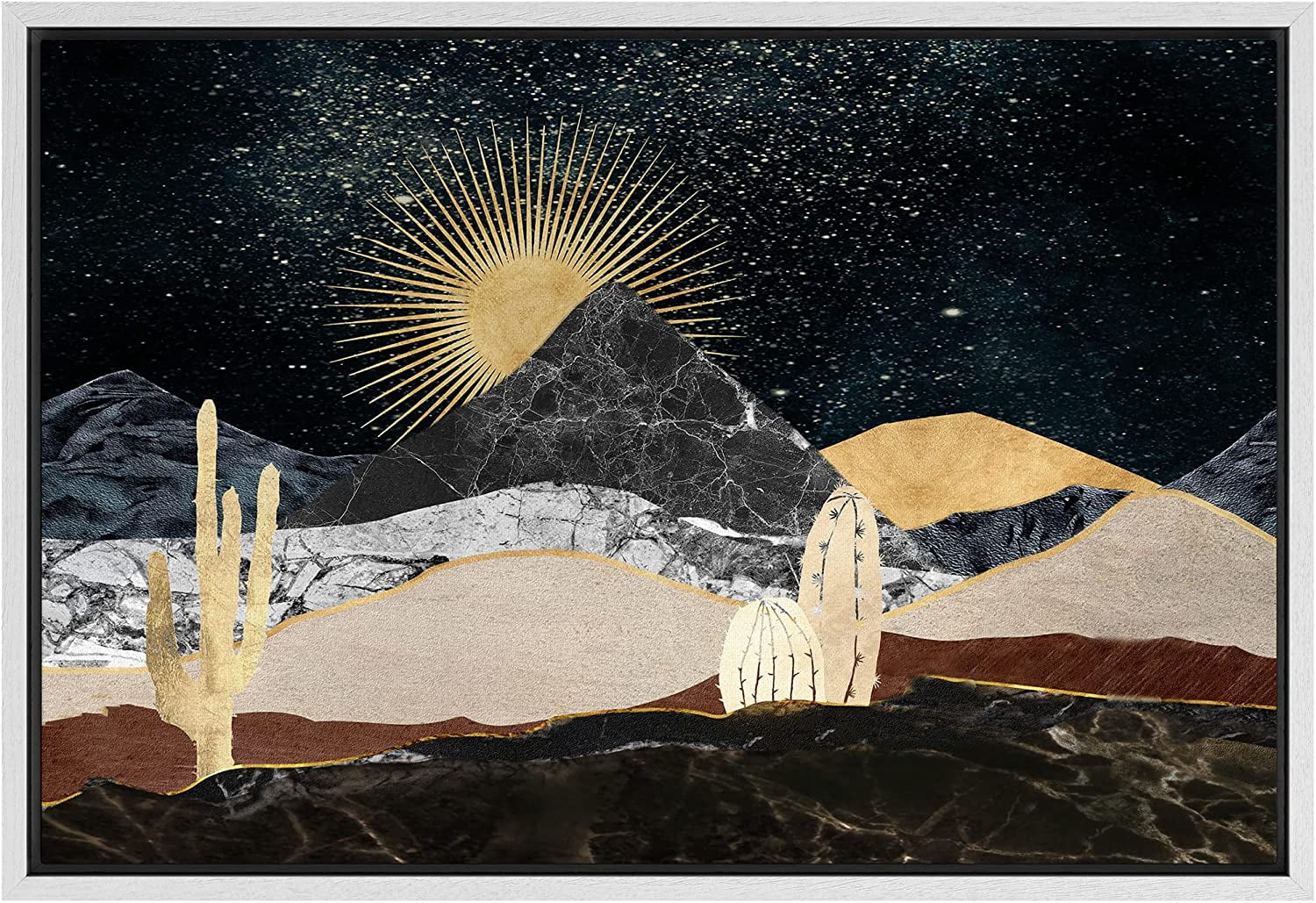 PixonSign Framed Canvas Print Wall Art Set Granite Marble Sun Mountain ...