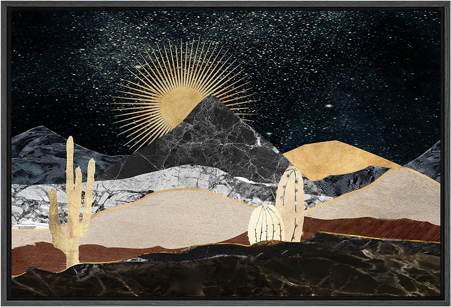 PixonSign Framed Canvas Print Wall Art Set Granite Marble Sun Mountain ...