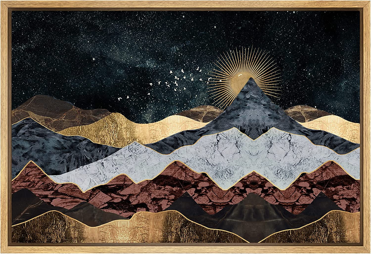 PixonSign Framed Canvas Print Wall Art Set Granite Marble Sun Mountain ...