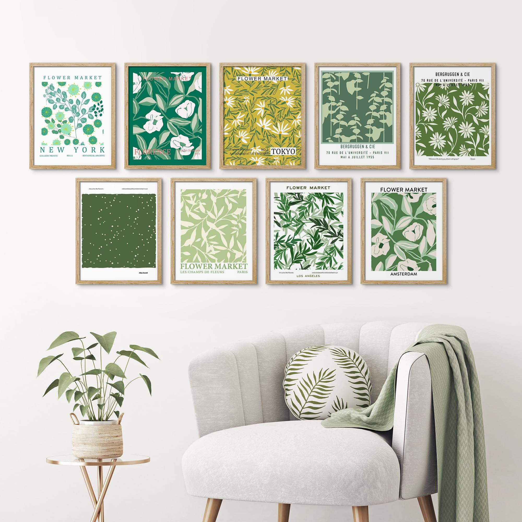 PixonSign Framed Canvas Print Wall Art Set - Green Floral Flower ...