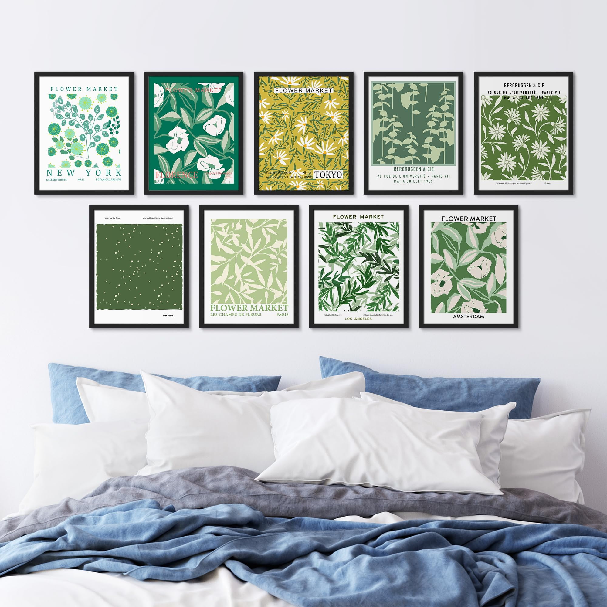 PixonSign Framed Canvas Print Wall Art Set - Green Floral Flower ...