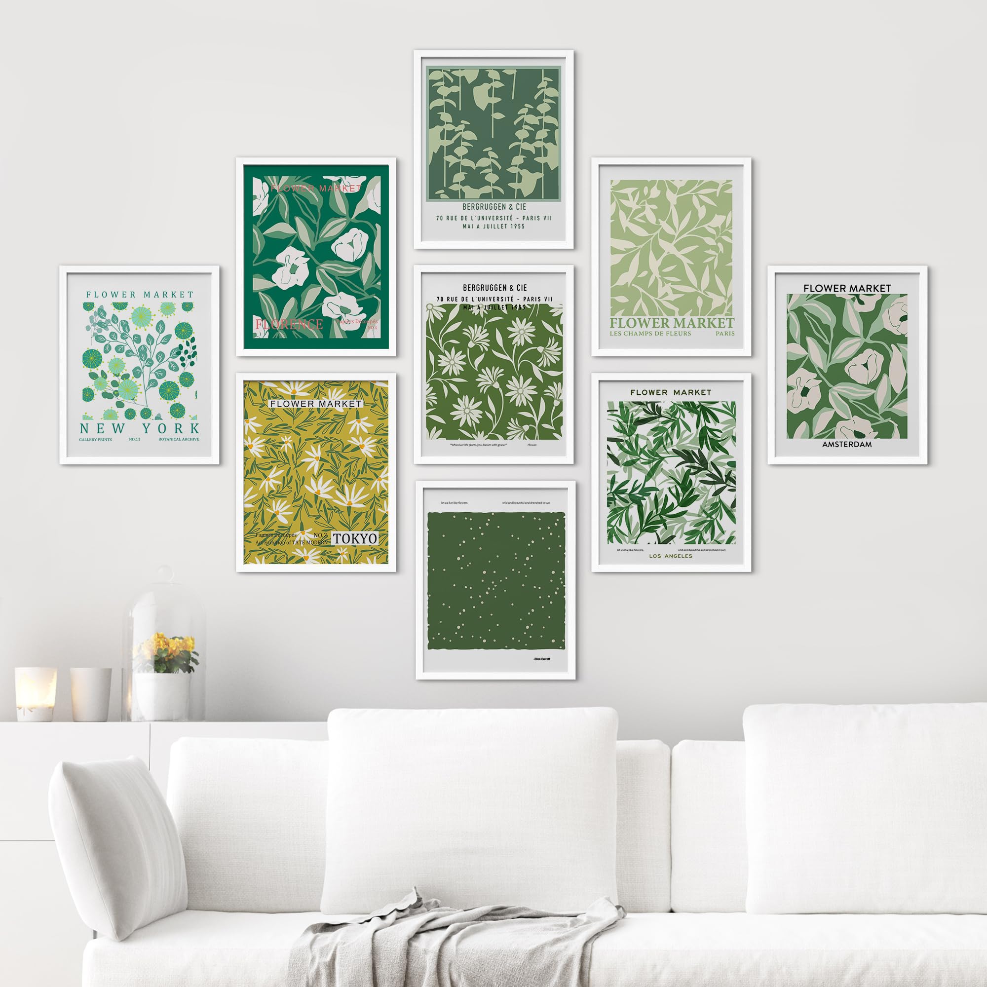 PixonSign Framed Canvas Print Wall Art Set - Green Floral Flower ...