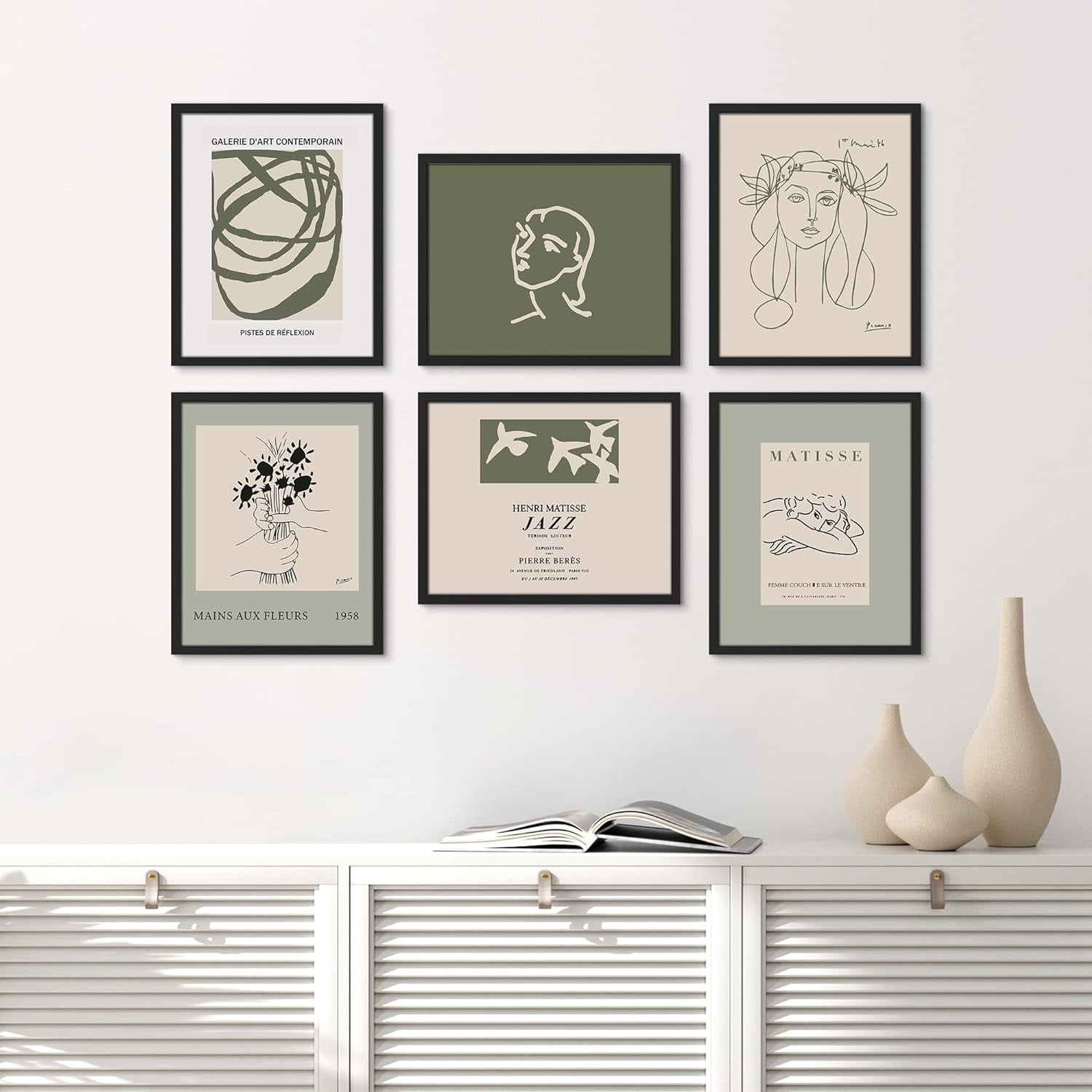 PixonSign Framed Canvas Print Wall Art Set - Green Matisse Portrait ...