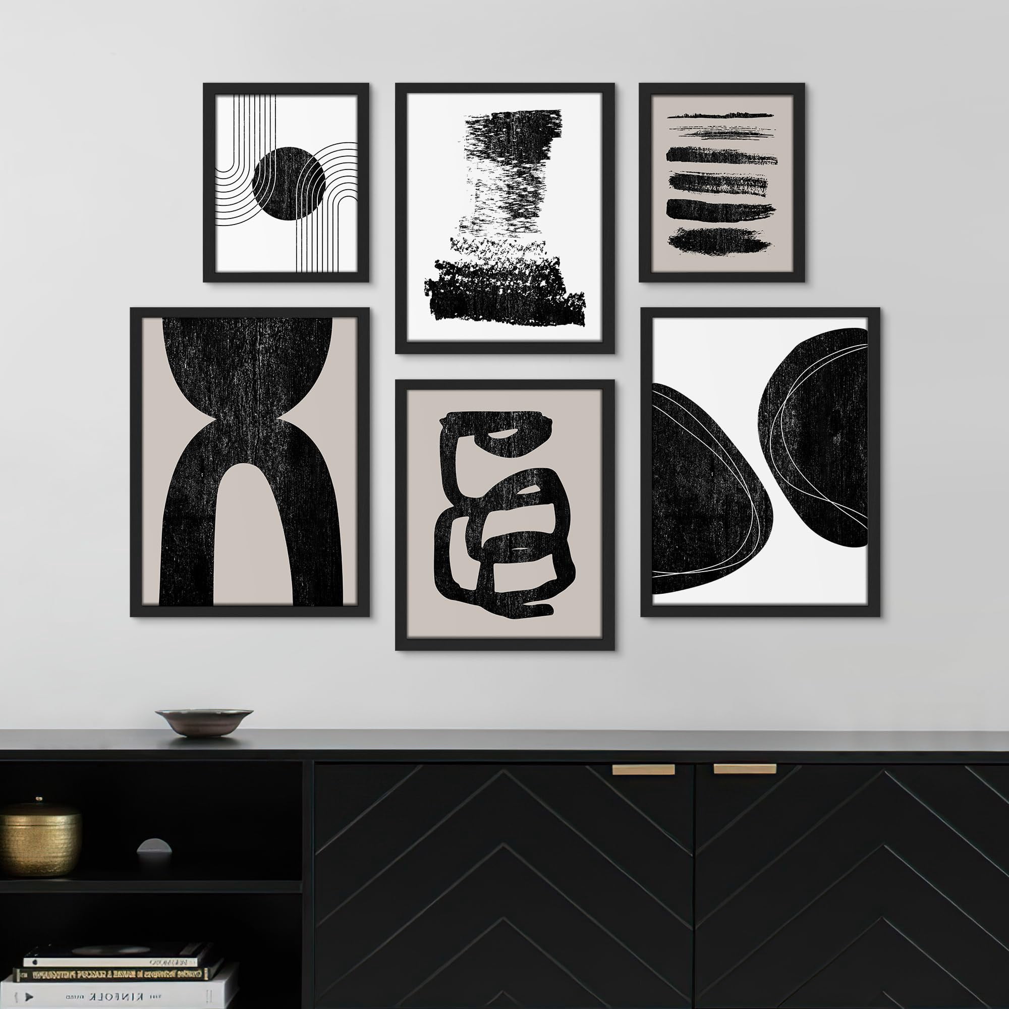 PixonSign Framed Canvas Print Wall Art Set - Grunge Black & Brown ...
