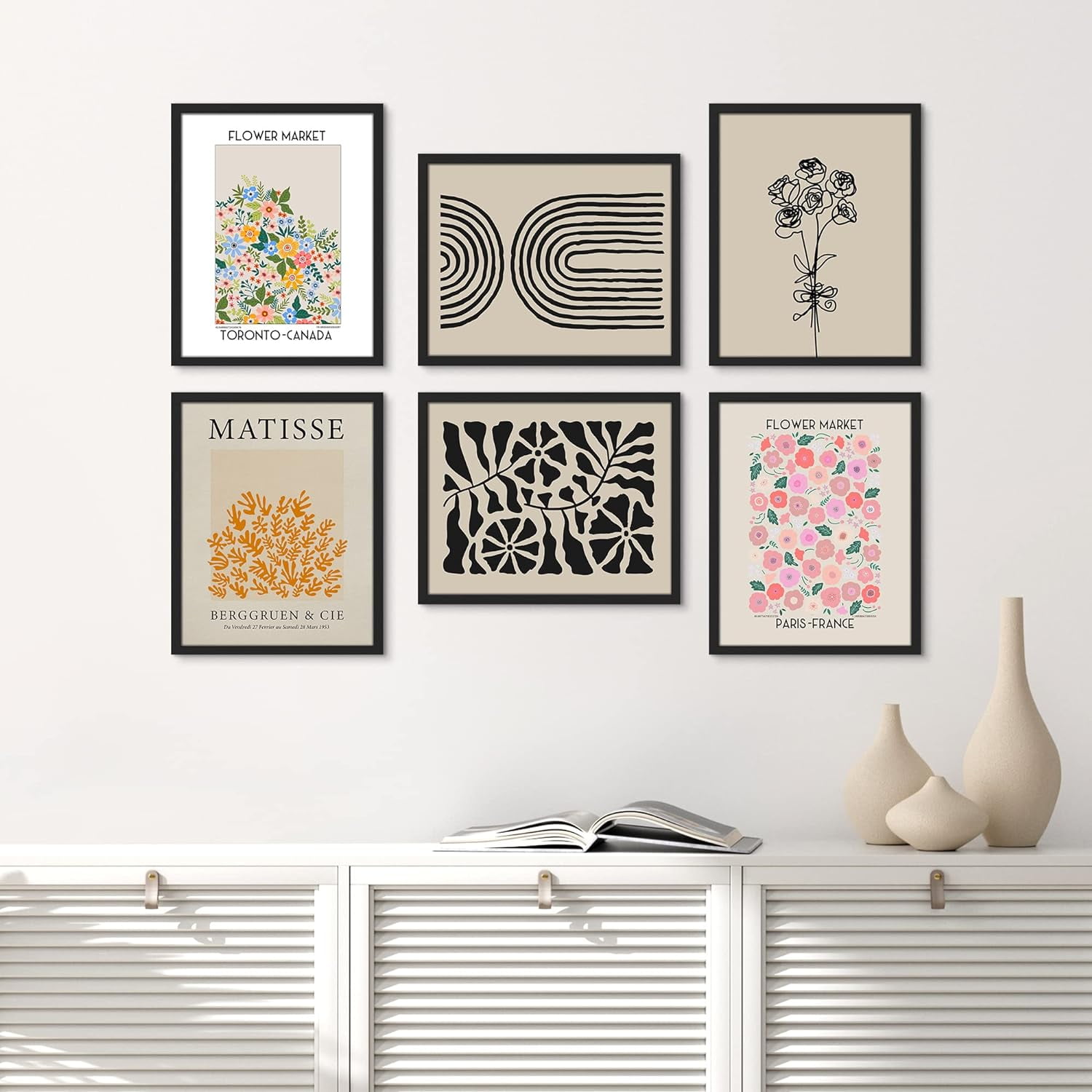 PixonSign Framed Canvas Print Wall Art Set - Henri Matisse Shape Flower ...