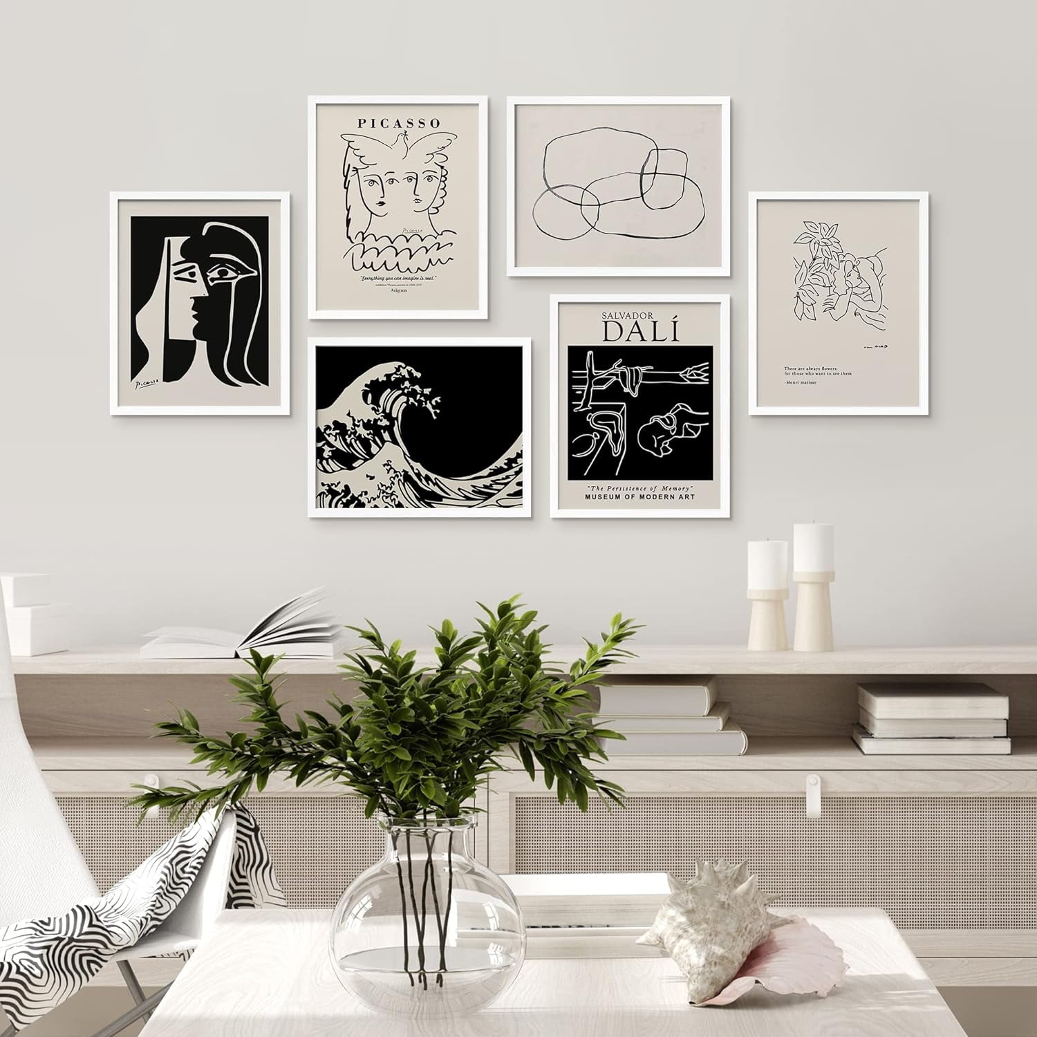 PixonSign Framed Canvas Print Wall Art Set - Kanagawa Japan Black Wave ...