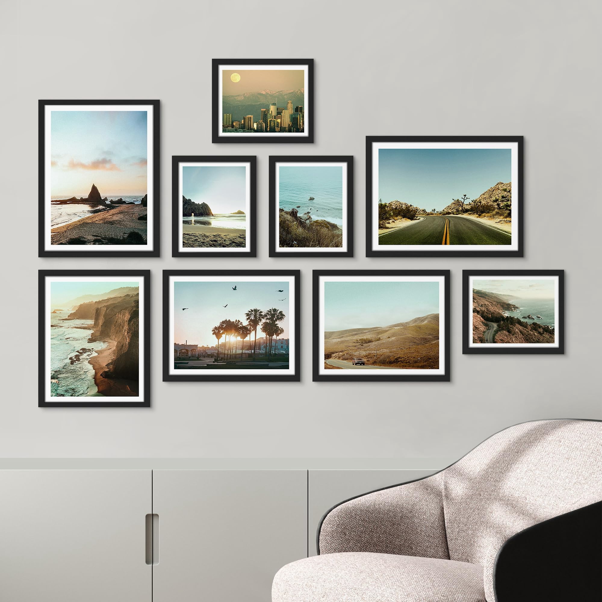 PixonSign Framed Canvas Print Wall Art Set - Los Angeles Ocean Beach ...