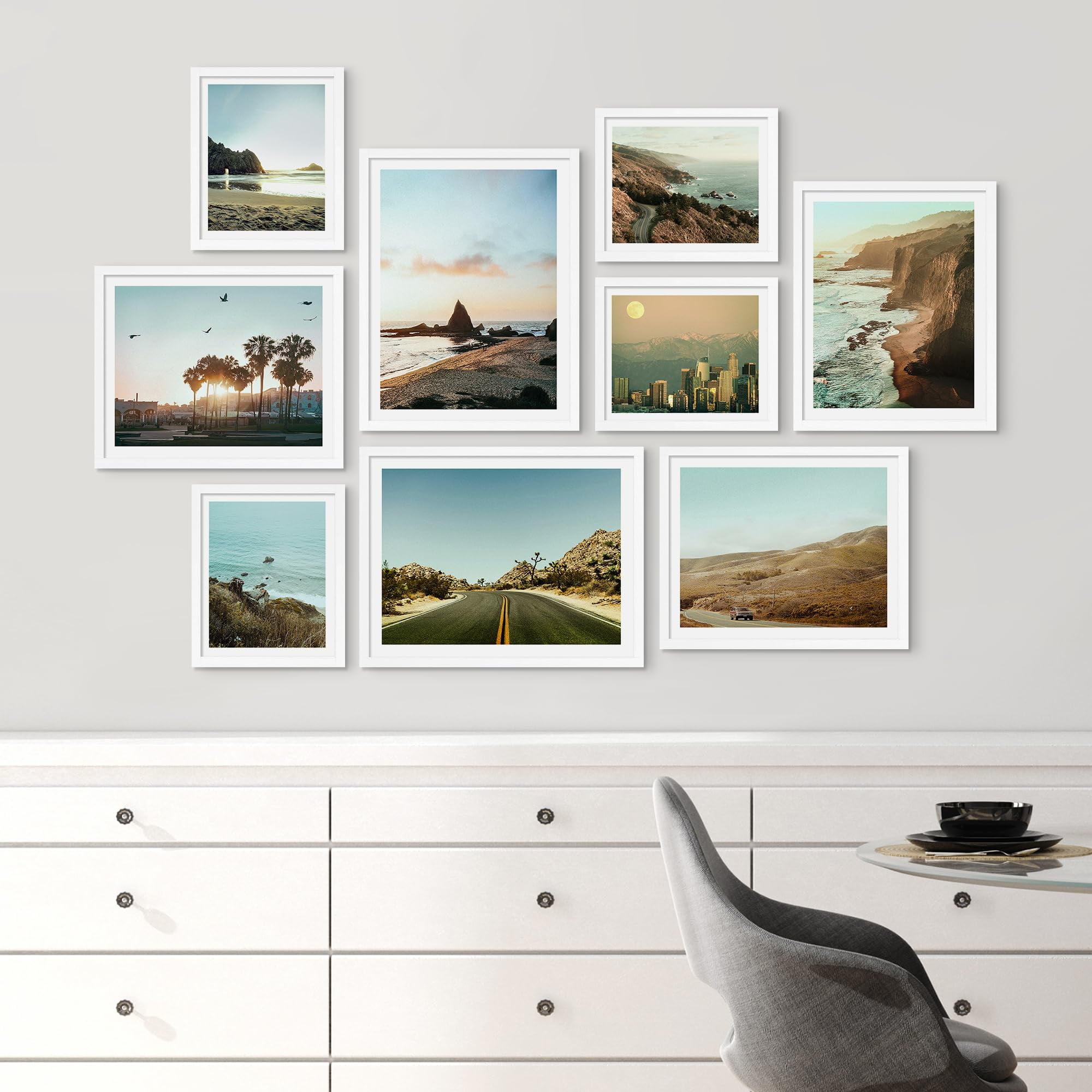 PixonSign Framed Canvas Print Wall Art Set - Los Angeles Ocean Beach ...