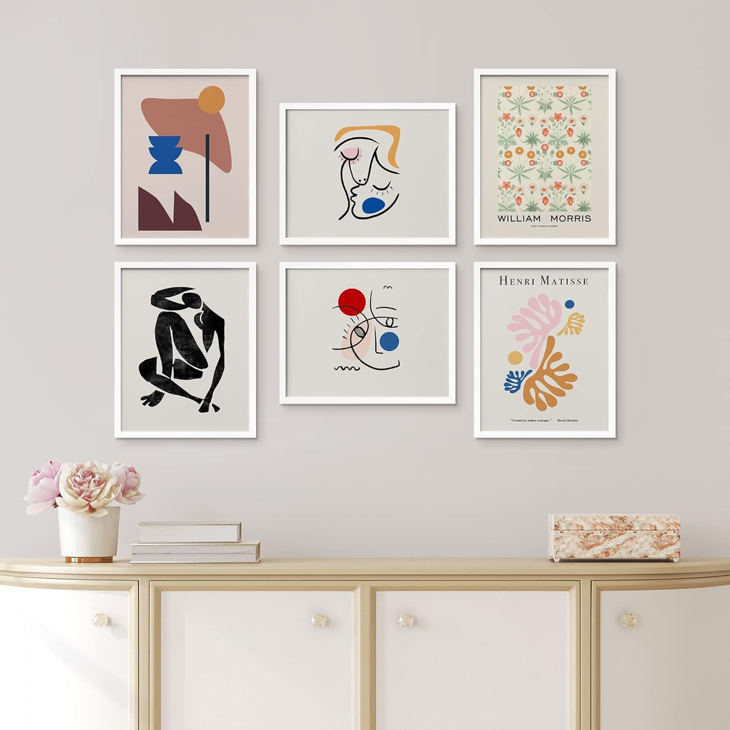 PixonSign Framed Canvas Print Wall Art Set - Matisse Shapes Plants ...