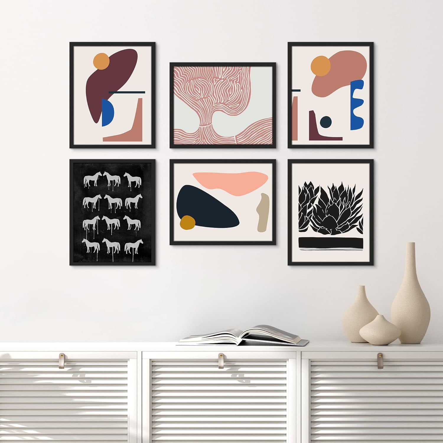 PixonSign Framed Canvas Print Wall Art Set - Mid-Century Geometric ...