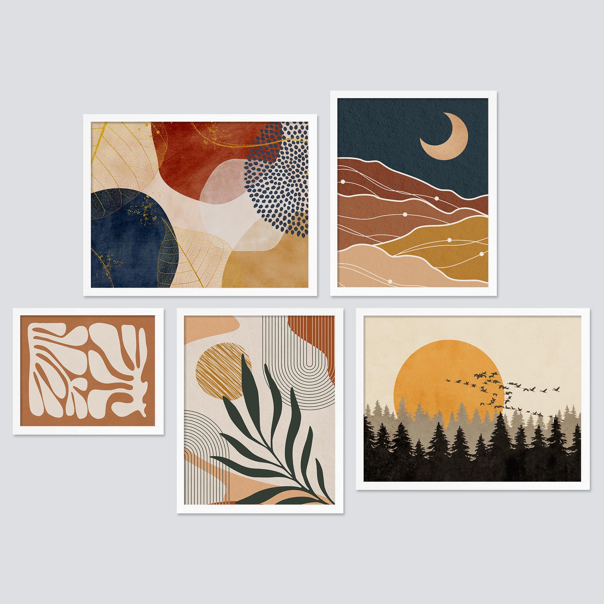 PixonSign Framed Canvas Print Wall Art Set - Mid-Century Orange Sun ...