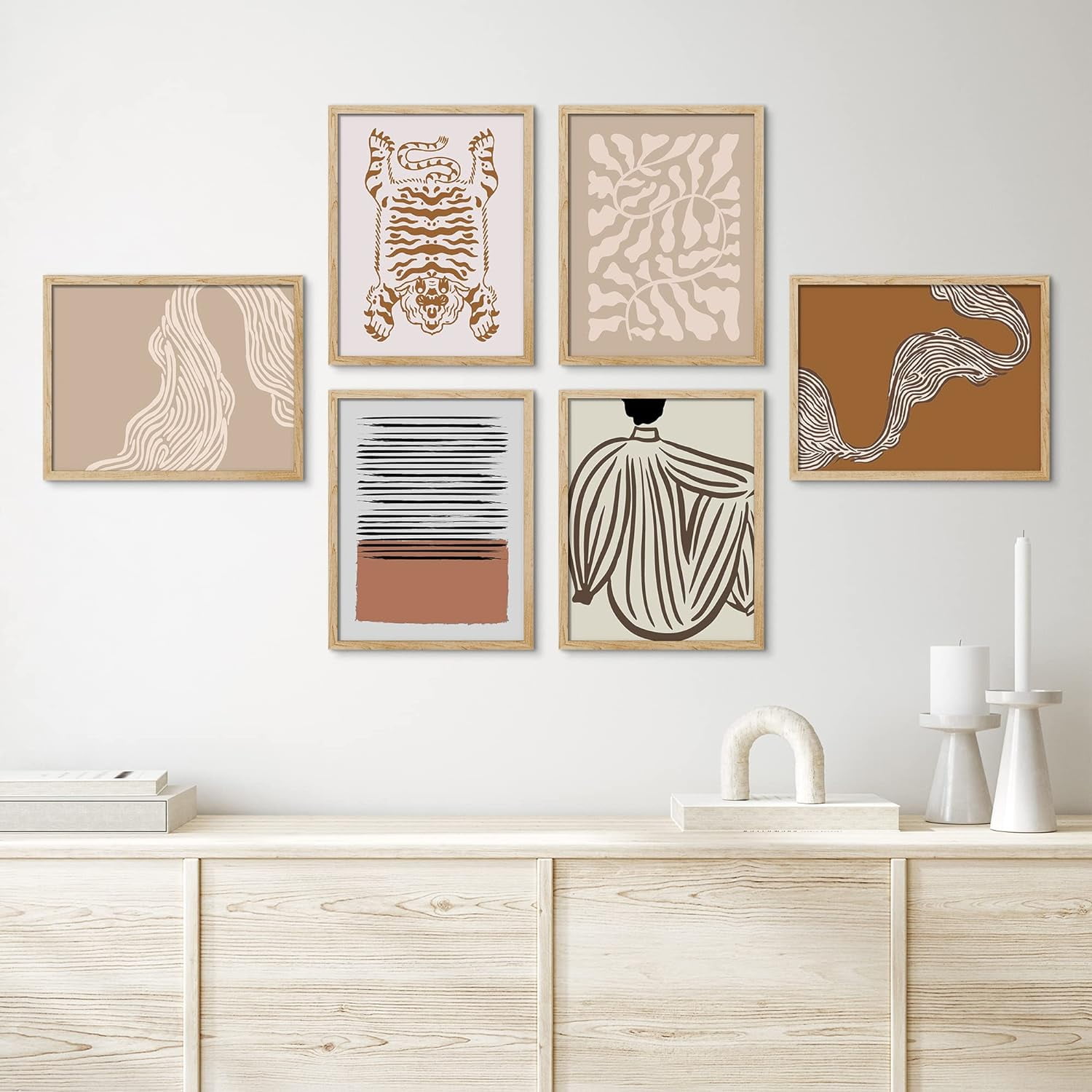 PixonSign Framed Canvas Print Wall Art Set - Mid-Century Paint Stroke ...