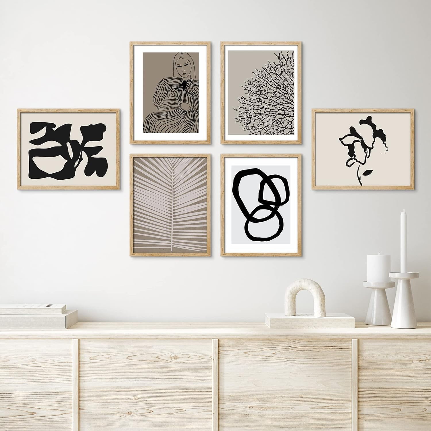 PixonSign Framed Canvas Print Wall Art Set - Mid-Century Paint Stroke ...