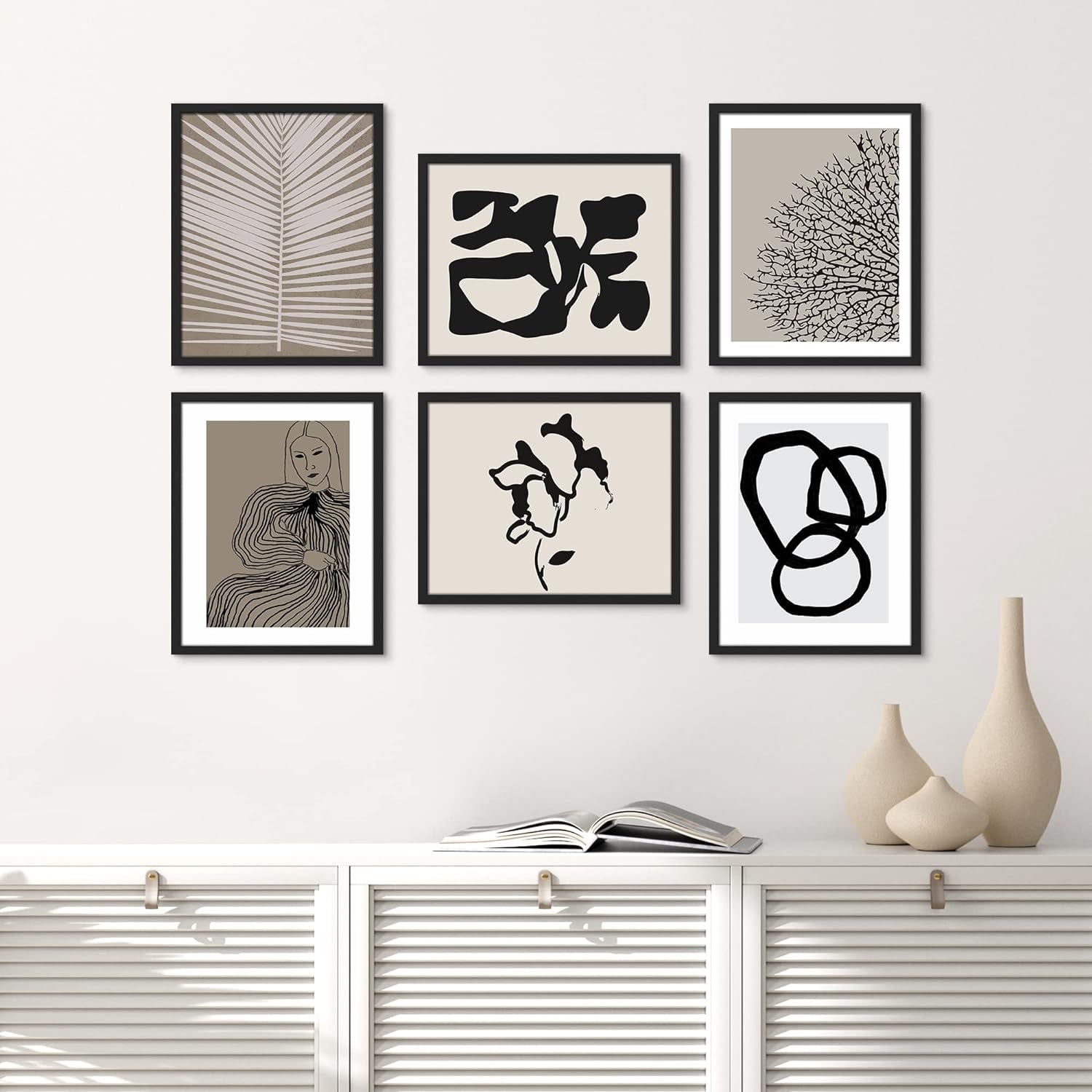 PixonSign Framed Canvas Print Wall Art Set - Mid-Century Paint Stroke ...