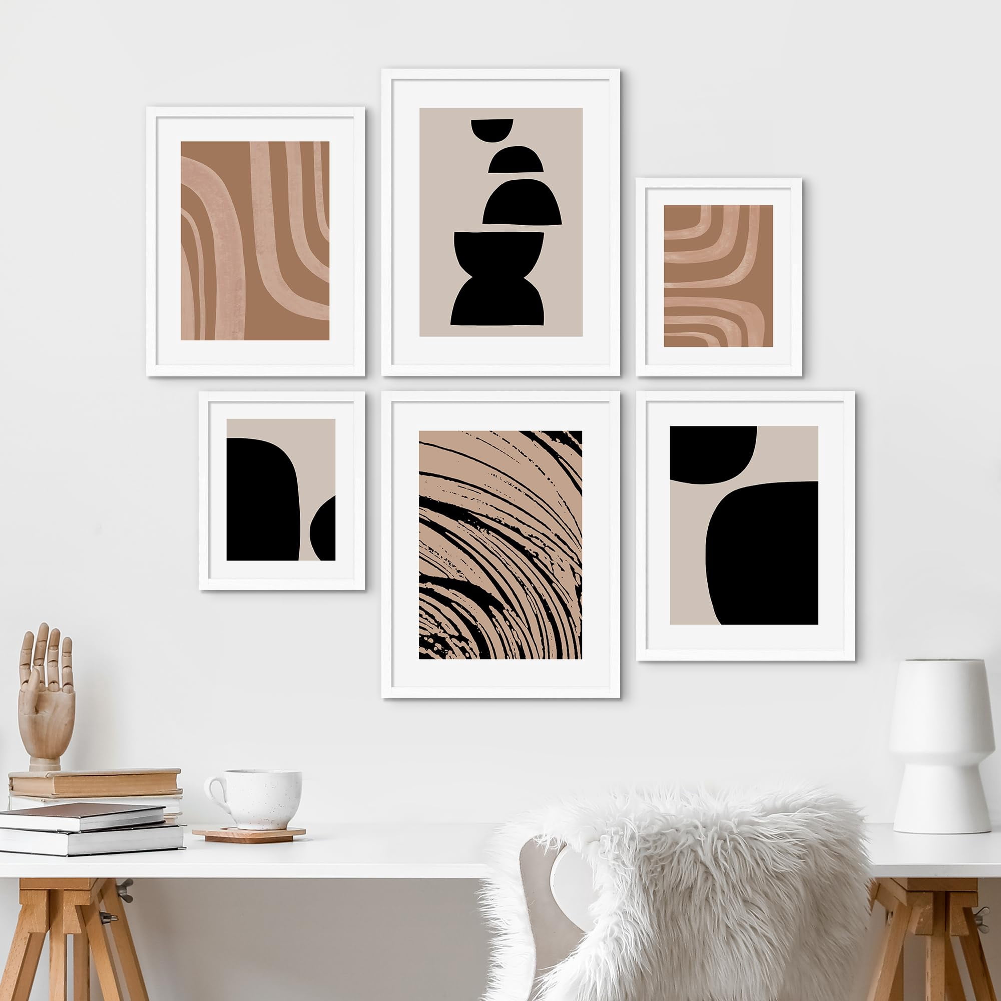 PixonSign Framed Canvas Print Wall Art Set - Mid-Century Polygons and ...