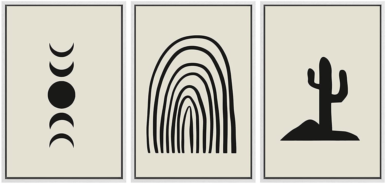 PixonSign Framed Canvas Print Wall Art Set Minimal Moon Phase Cactus ...