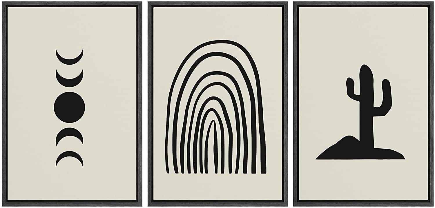 PixonSign Framed Canvas Print Wall Art Set Minimal Moon Phase Cactus ...