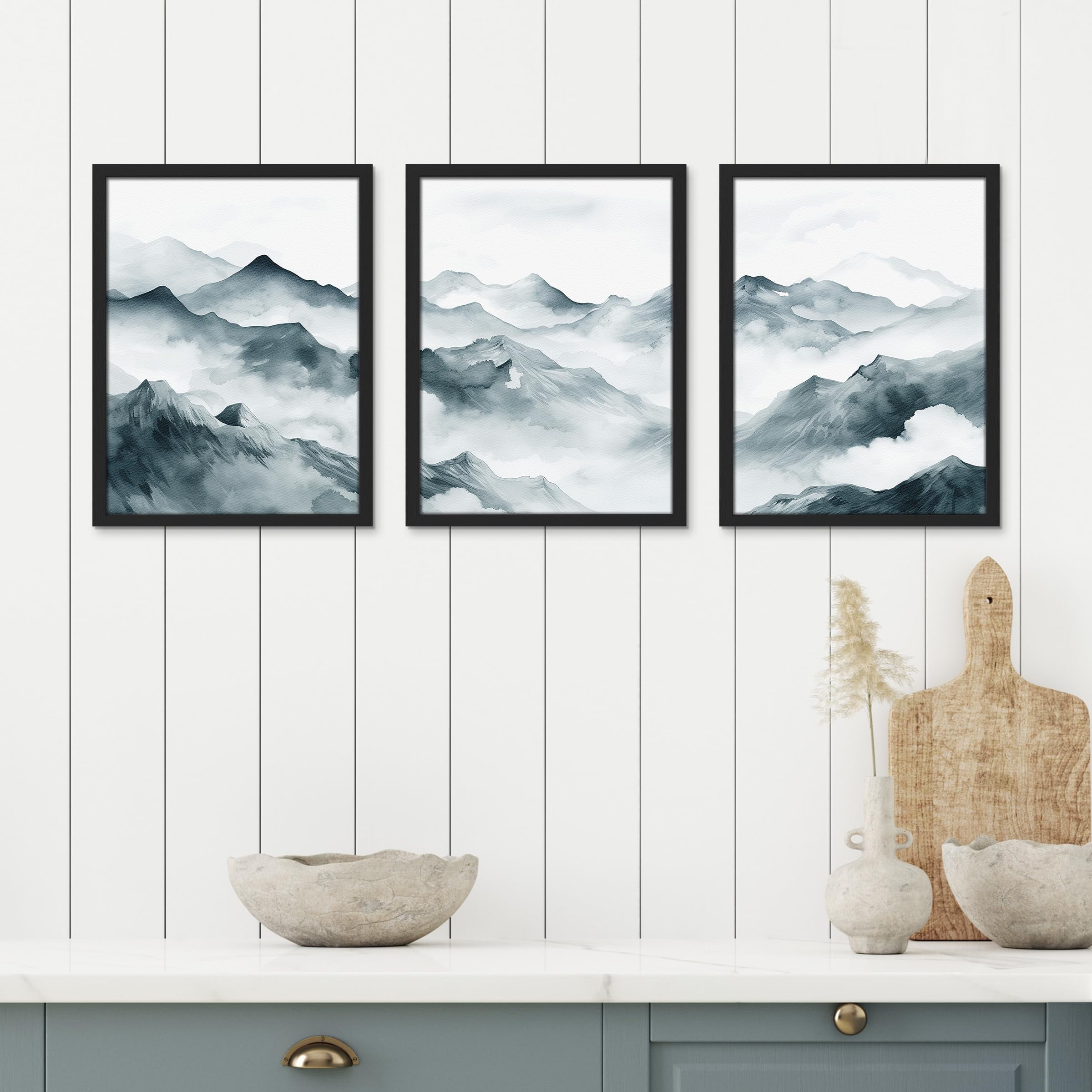 PixonSign Framed Canvas Print Wall Art Set - Misty Forest Green Nature ...