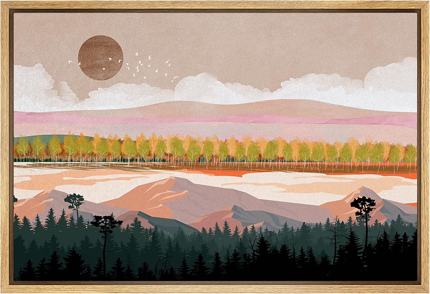 PixonSign Framed Canvas Print Wall Art Set Pastel Countryside Mountain ...