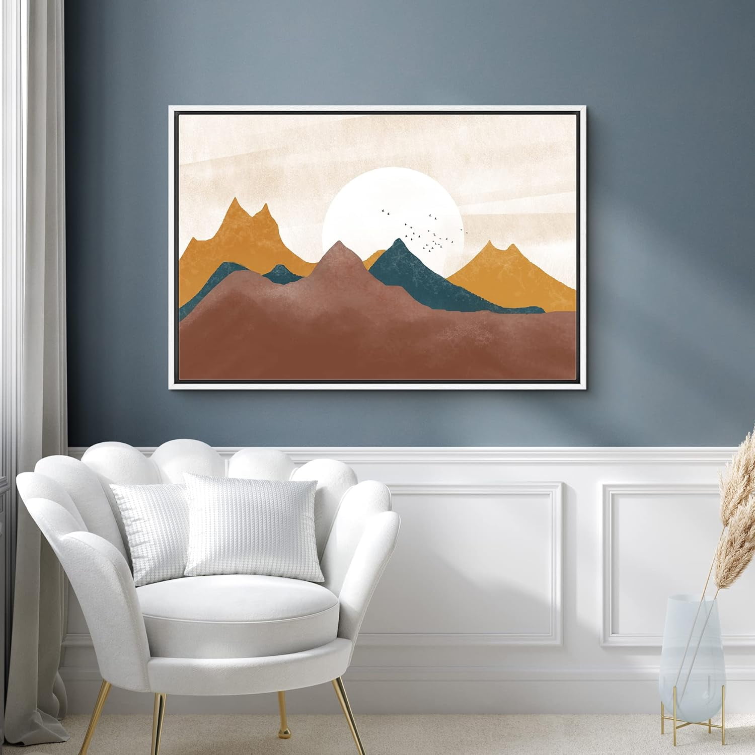 PixonSign Framed Canvas Print Wall Art Set Pastel Mountain Range Valley ...