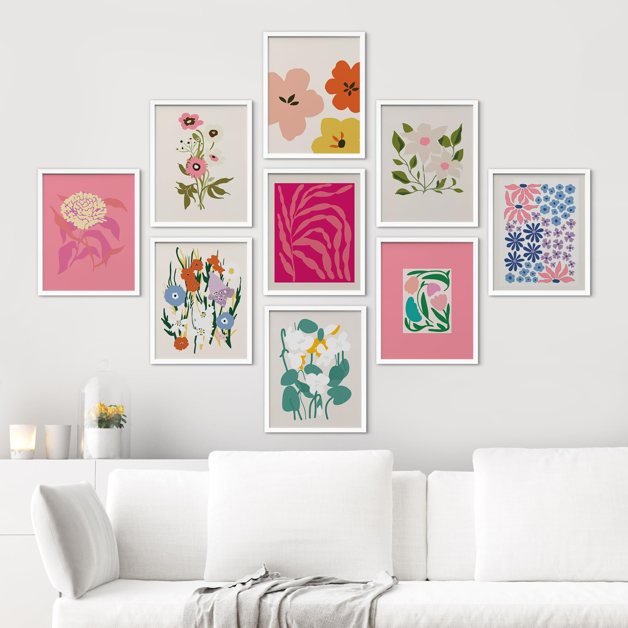 PixonSign Framed Canvas Print Wall Art Set - Pink Colorful Garden ...