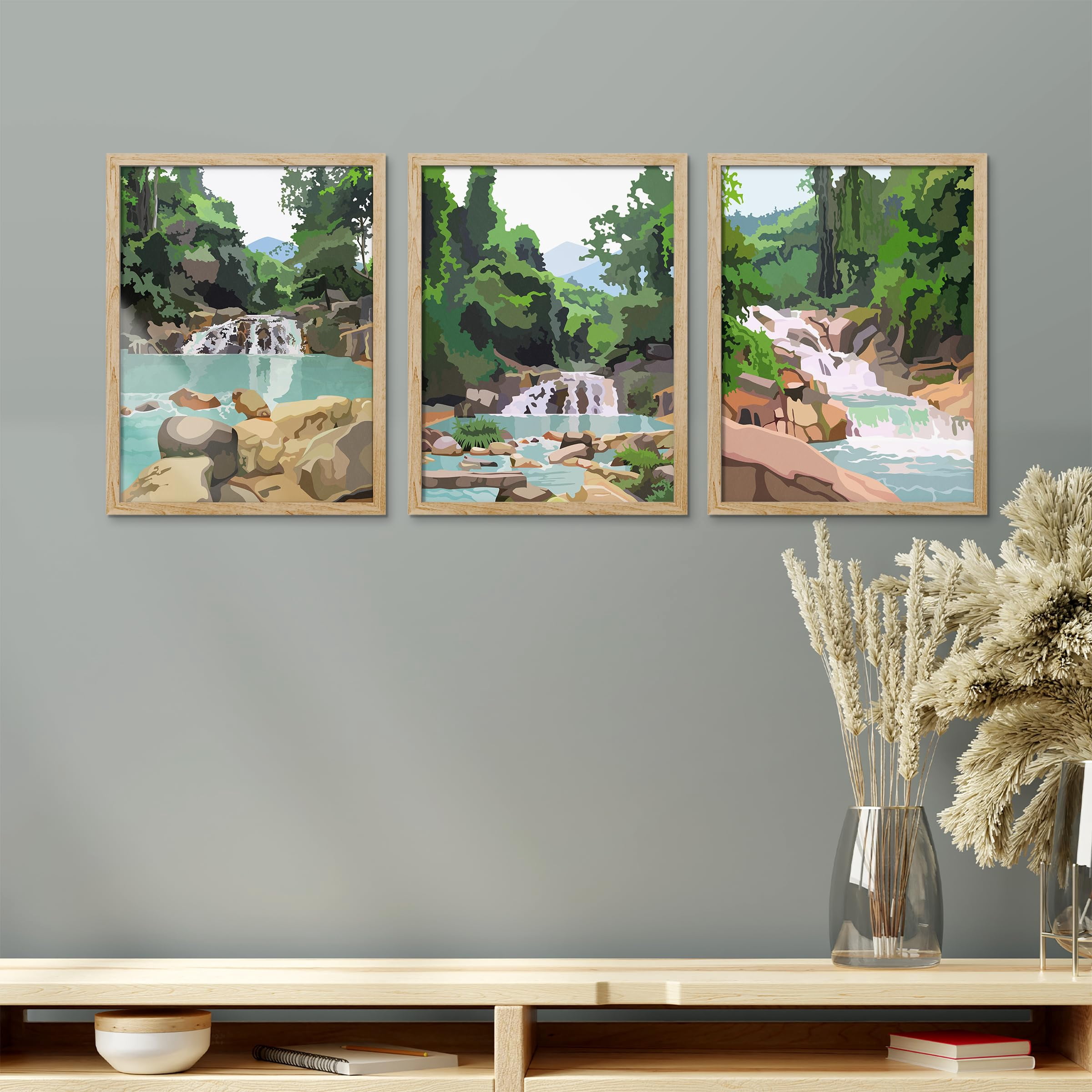 PixonSign Framed Canvas Print Wall Art Set - Summer Forest River Rapid ...